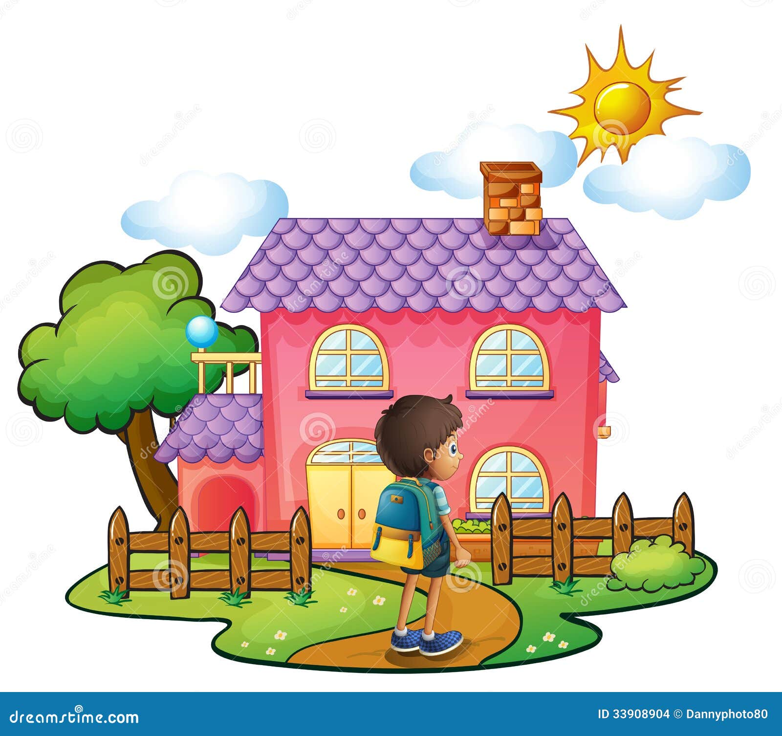 A Boy in Front of the Big Pink House Stock Vector - Illustration of ...