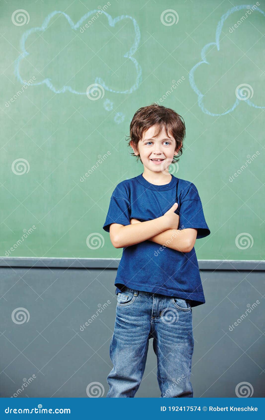 Boy in Front of Blackboard Has Idea Stock Photo - Image of young ...
