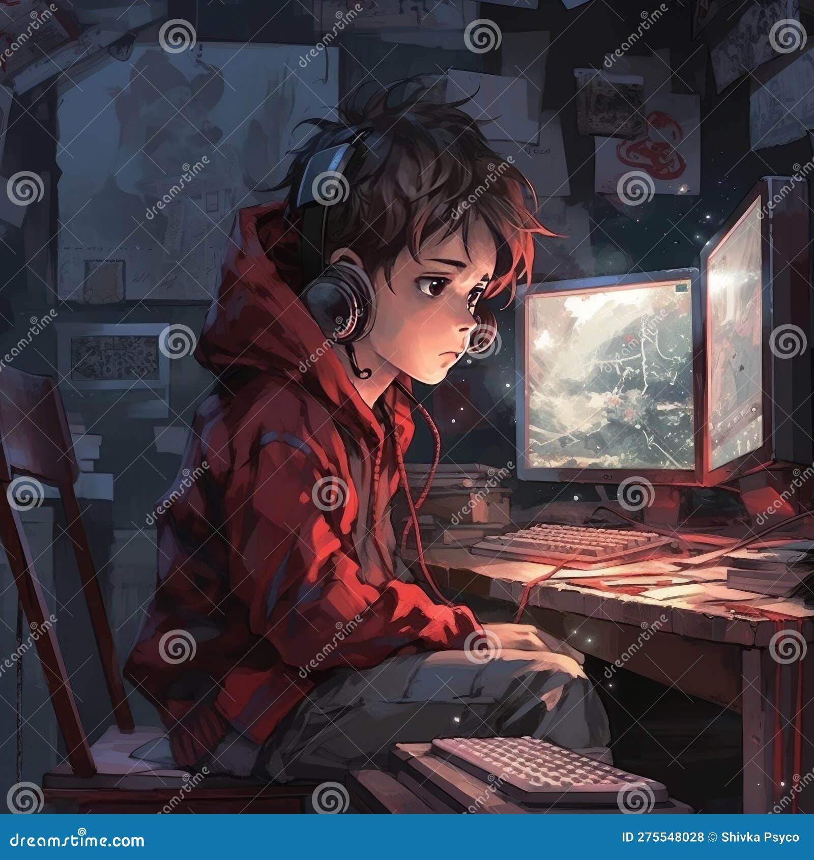 A Boy in Front of Computer Screen Generative AI Stock Illustration ...