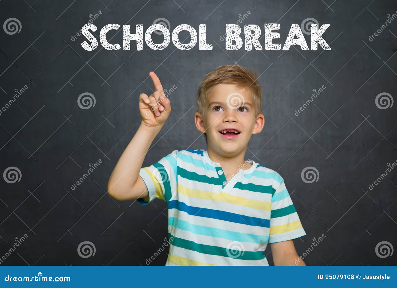 Boy in Front of School Board with Text SCHOOL BREAK Stock Photo - Image ...