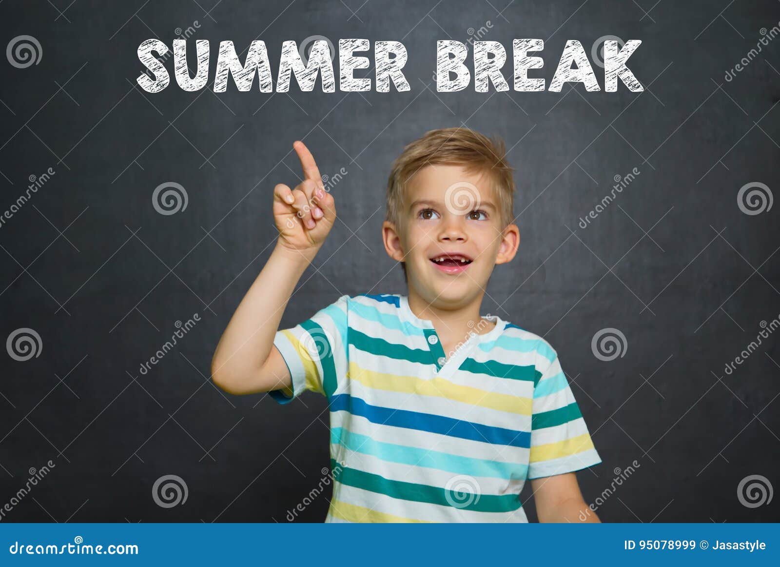 Boy in Front of School Board with Text SUMMER BREAK Stock Image - Image ...