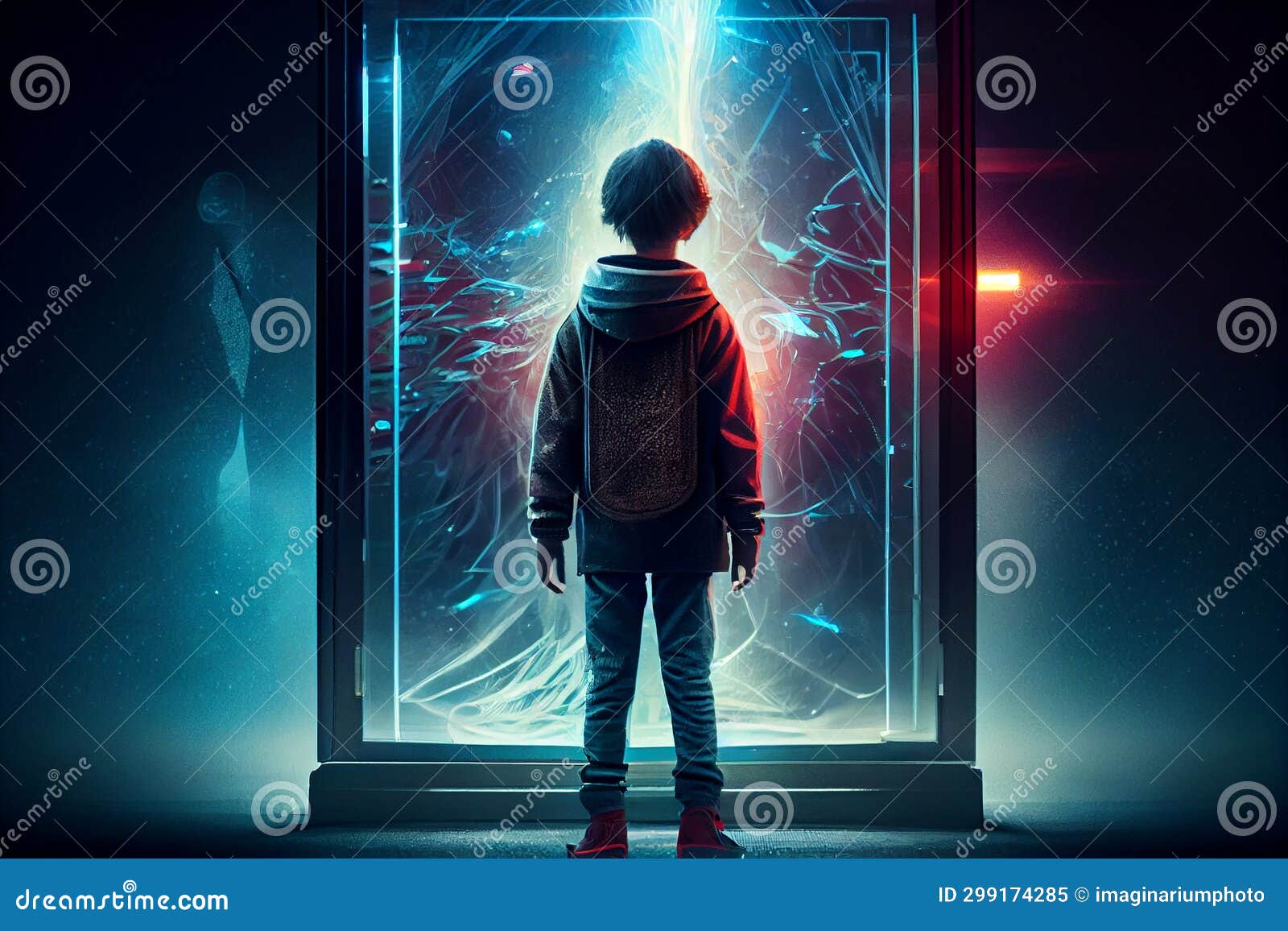 Boy in Front of the Teleportation Machine. Light Speed Journey Stock ...