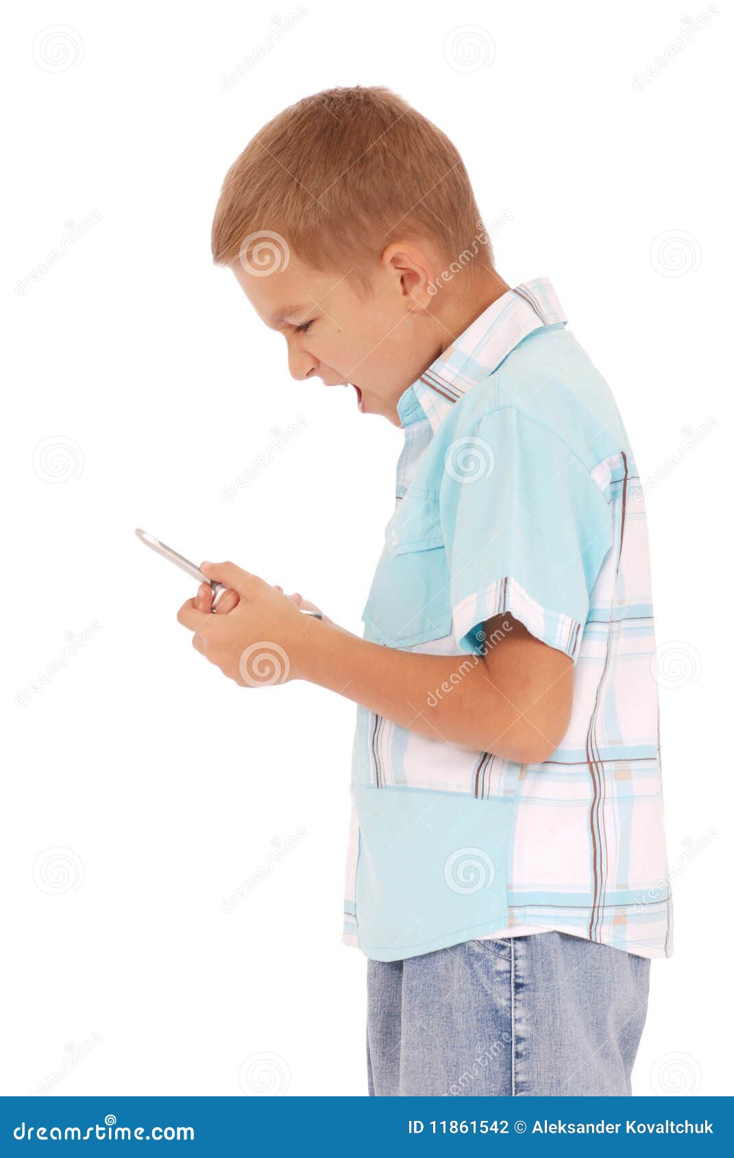 Boy is Furiously Screaming into His Cell Phone Stock Photo - Image of ...