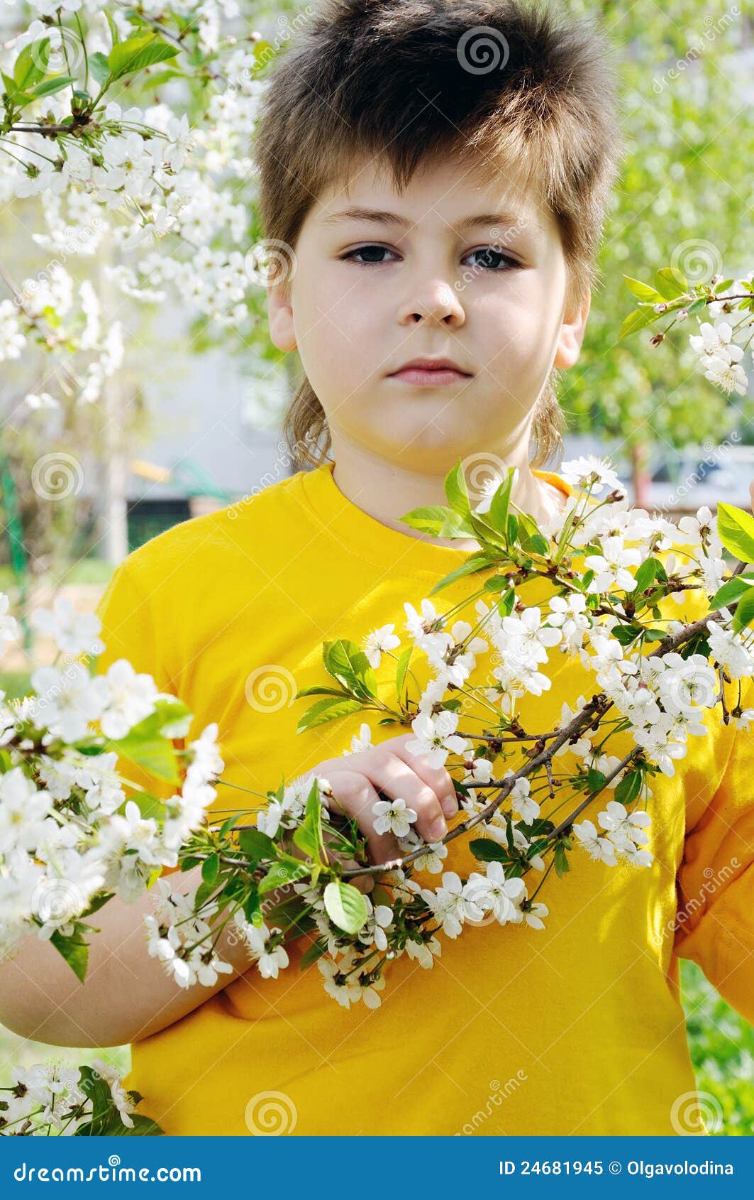 Boy in the Garden in Spring Stock Image - Image of garden, spring: 24681945