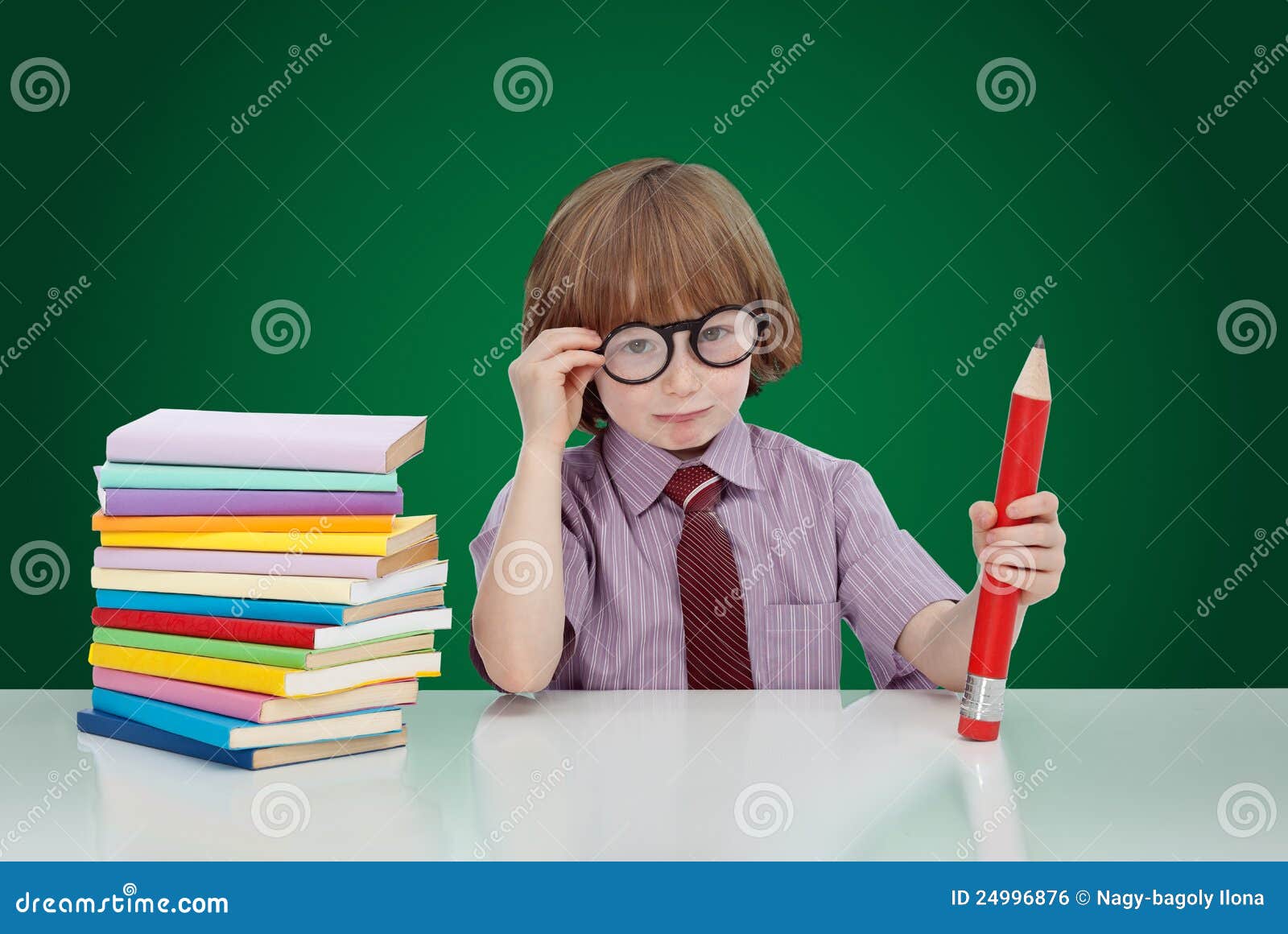 Boy Genius with Books and Large Pencil Stock Photo - Image of pupil ...