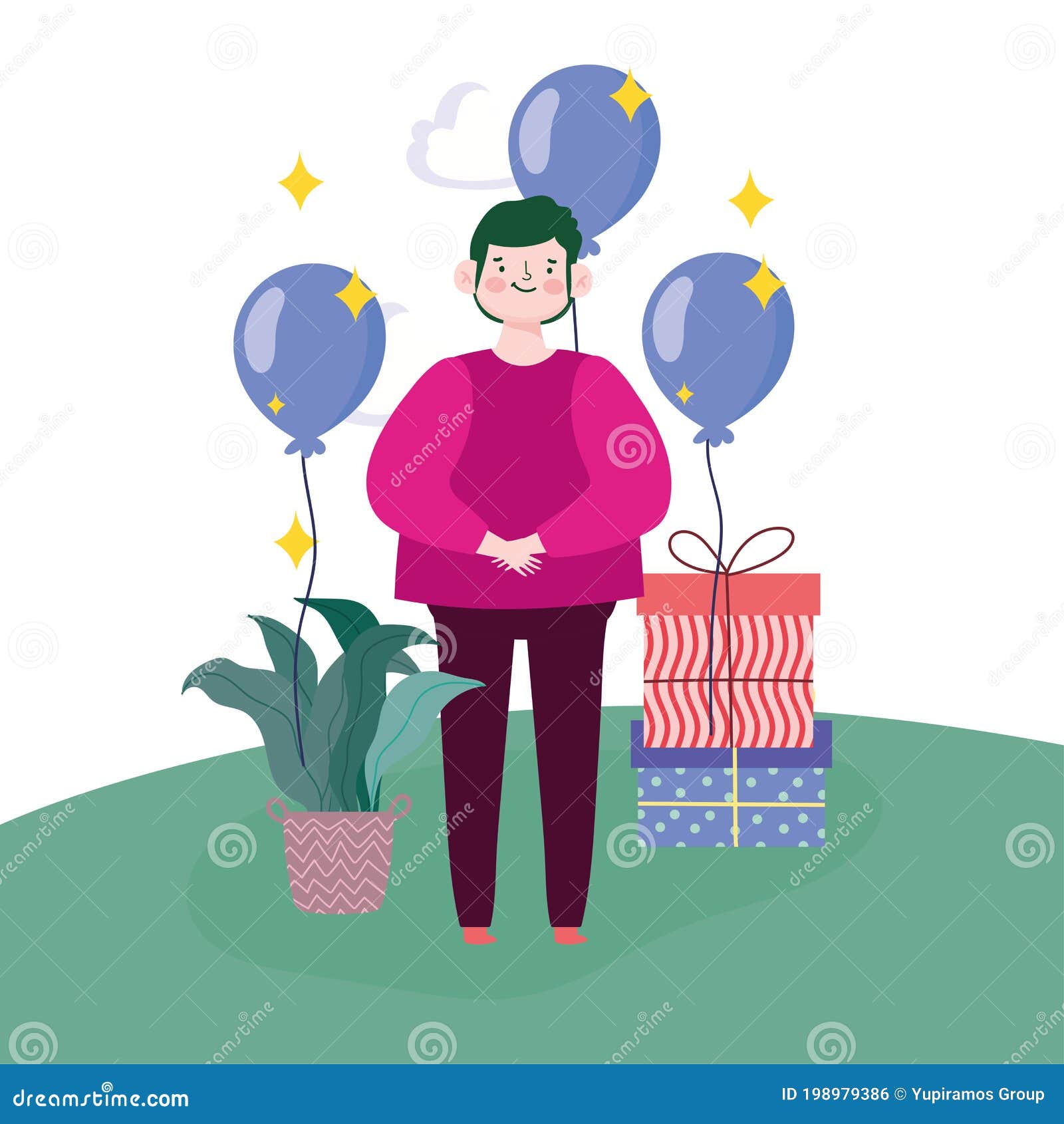 Pot Plant Boxes Under Four Glasses Windows Cartoon Vector ...