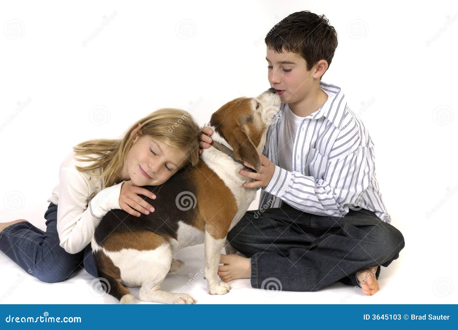 Boy and Girl with Beagle stock image. Image of human, girl - 3645103