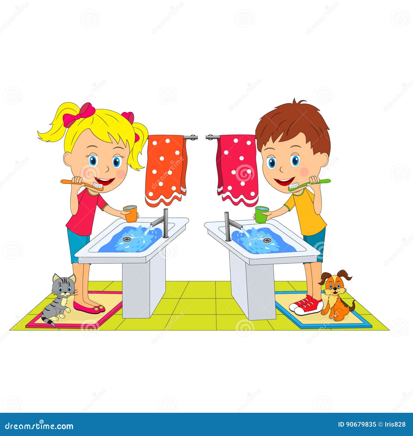 Girl With Brush And Broom, Cartoon Adult Characters Cleaning And Tiding ...