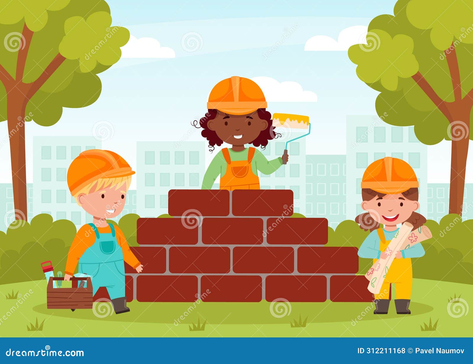 Boy and Girl Builder Character in Helmet and Uniform Vector ...