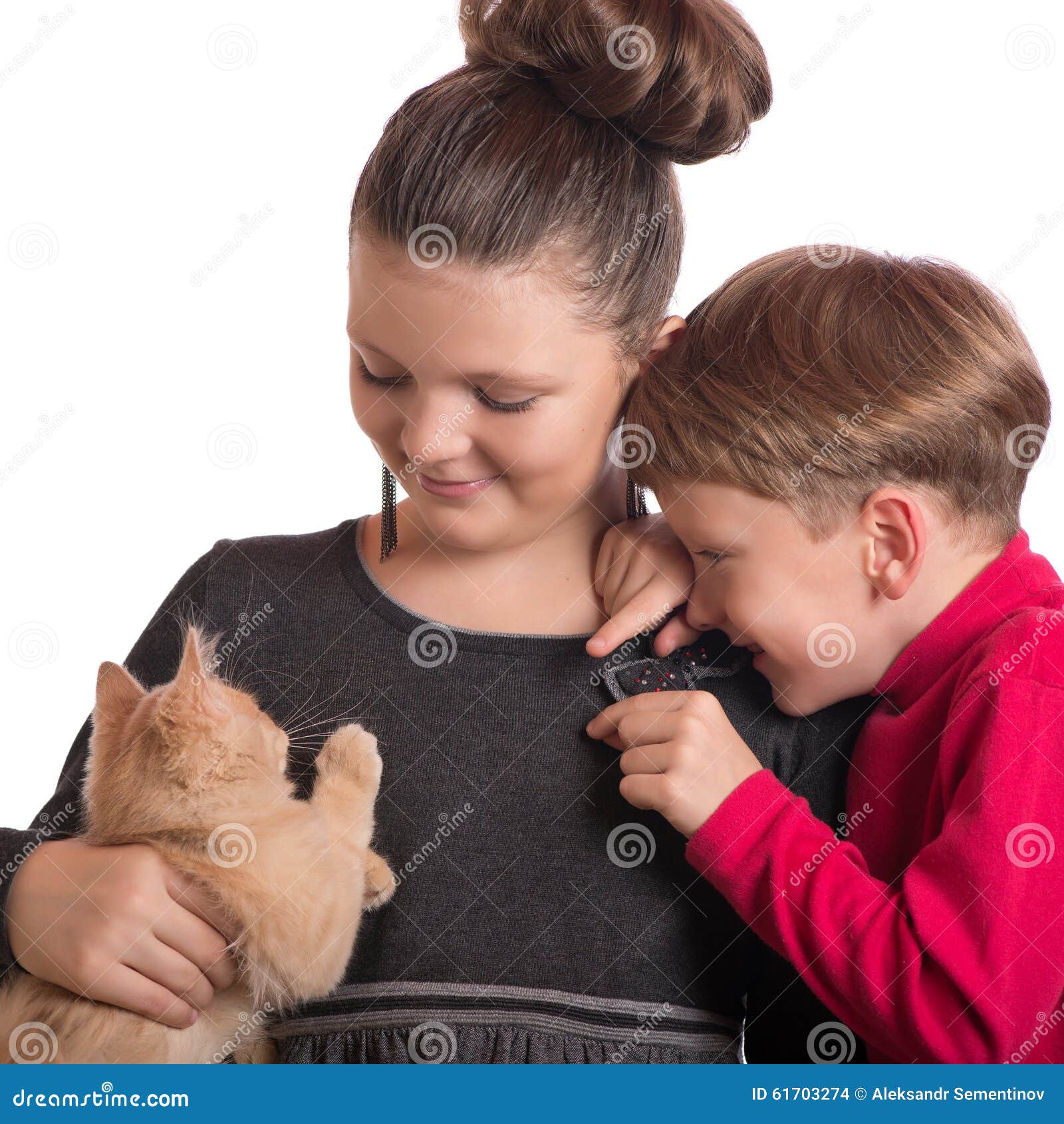 The Boy the Girl Caressed a Cat Stock Photo - Image of cheek, consent ...