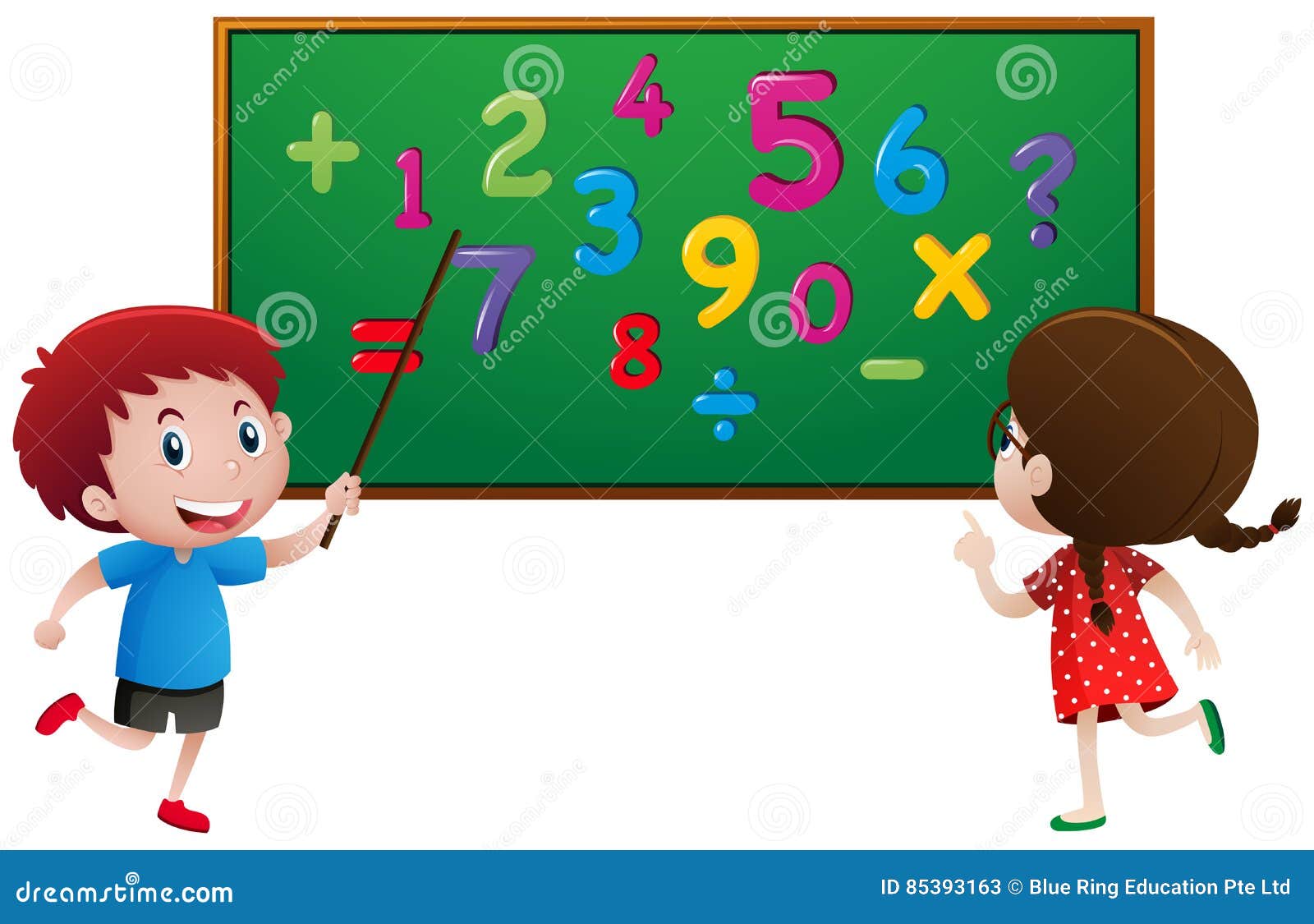 Boy and Girl Counting Numbers on the Board Stock Vector - Illustration ...
