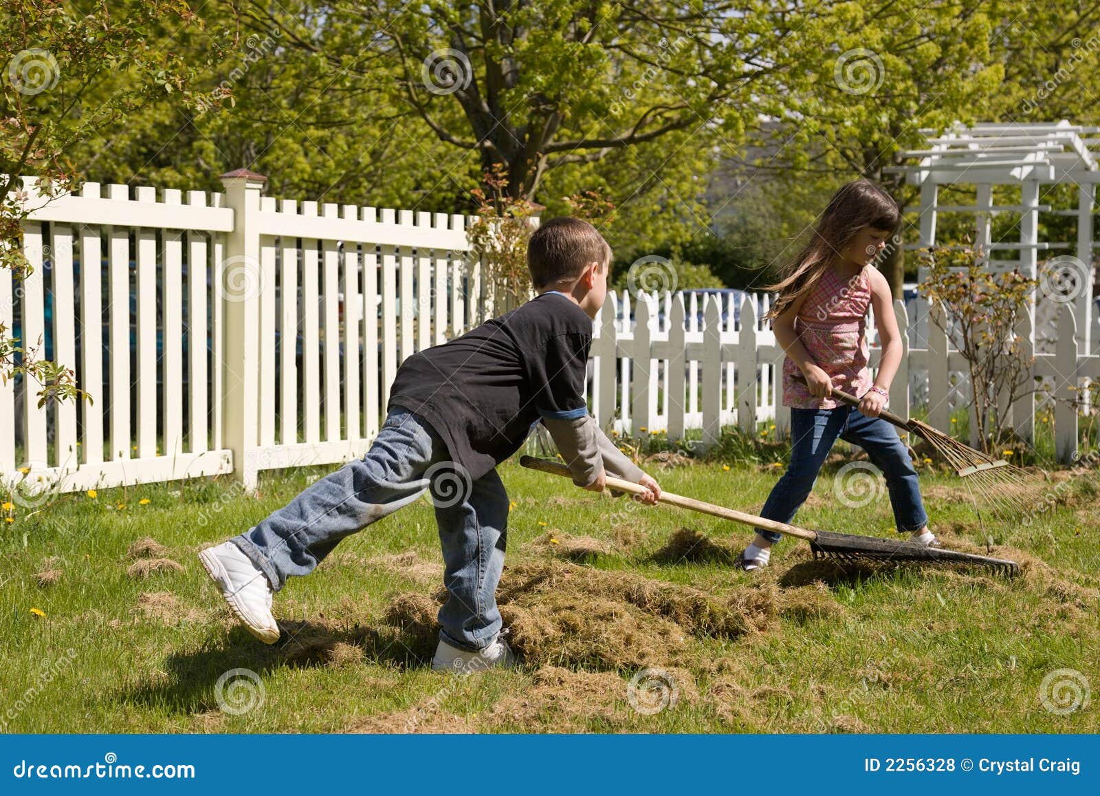 Boy and Girl Doing Yardwork Stock Photo - Image of help, rake: 2256328