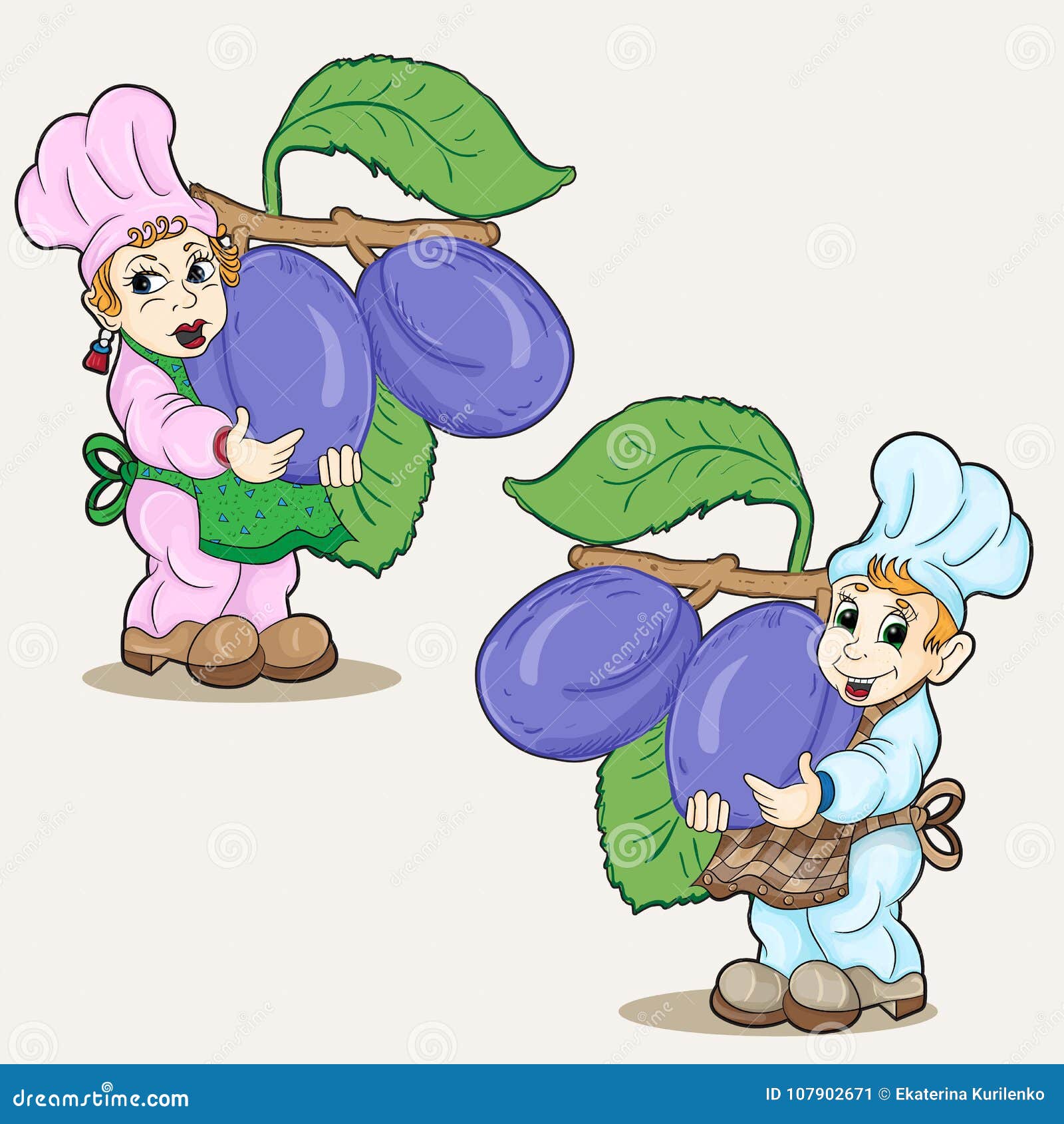 Boy and Girl Dressed As a Chef Holding a Big Plum Stock Vector ...