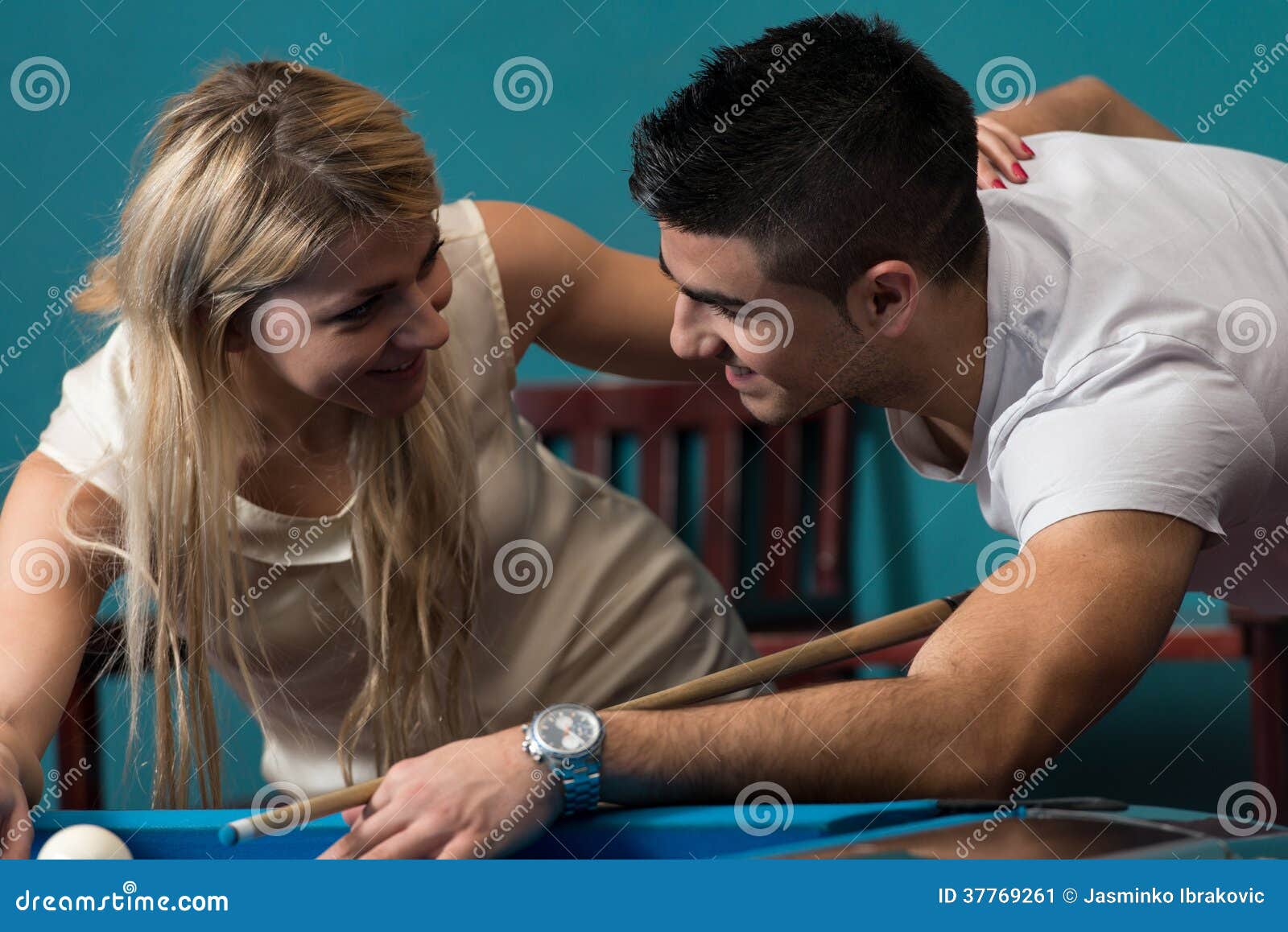 Boy and Girl Flirting on a Pool Game Stock Image - Image of ideas ...