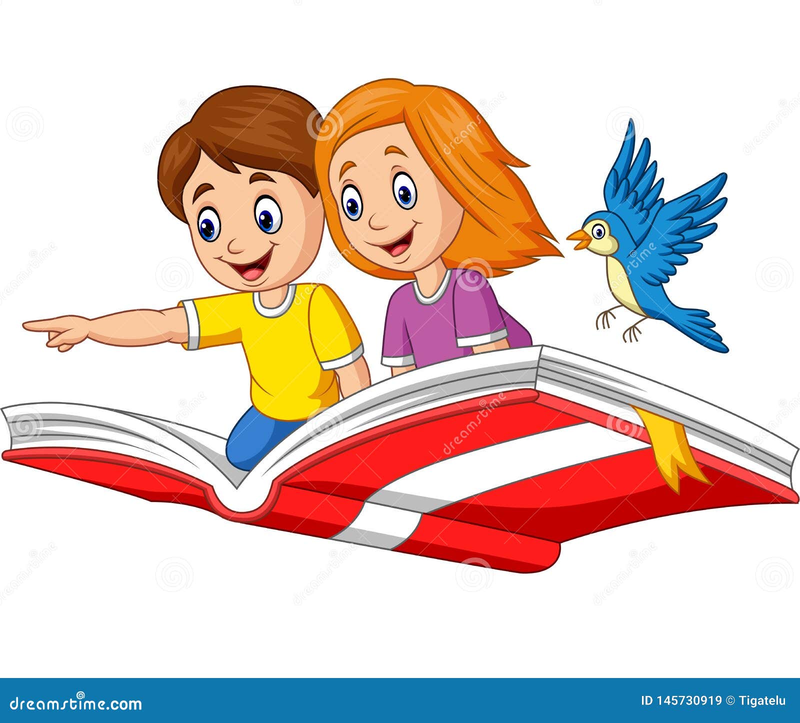 Boy and Girl Flying on a Book Stock Vector - Illustration of notebook ...
