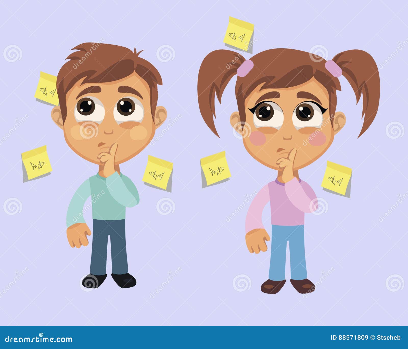 Boy and Girl with Forgetfulness Symptom Stock Vector - Illustration of ...