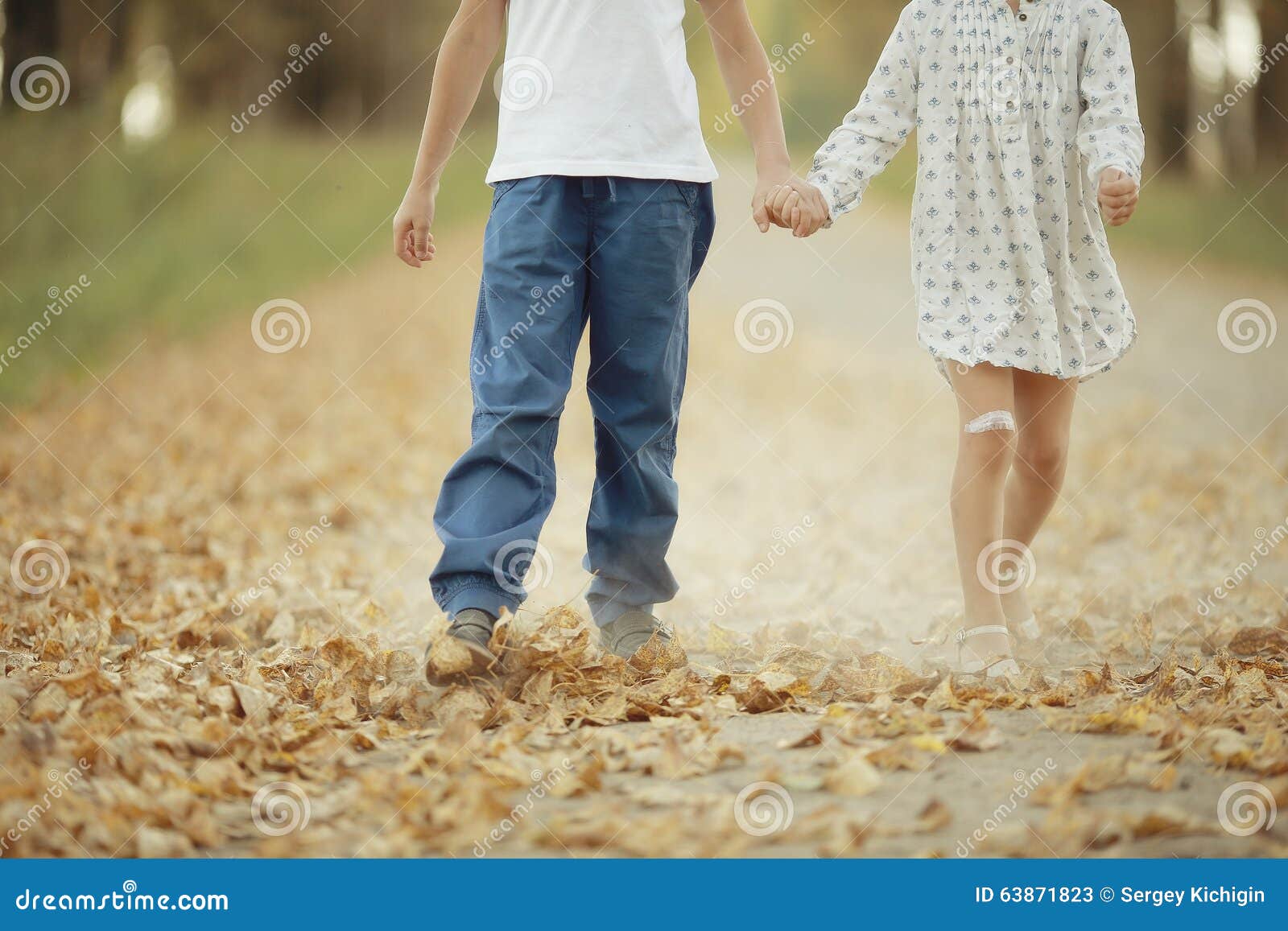 Boy and Girl Go Hand in Hand Stock Image - Image of back, children ...