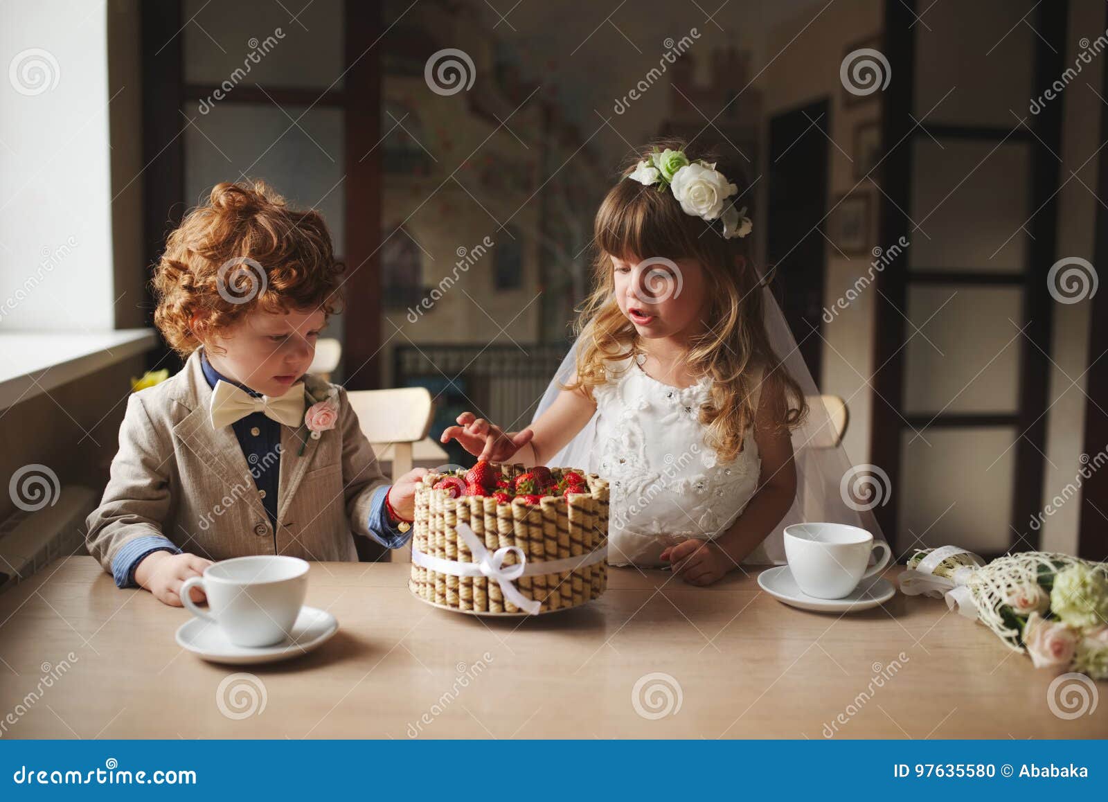 Boy and Girl Having Tea Party in Cafe Stock Photo - Image of people ...