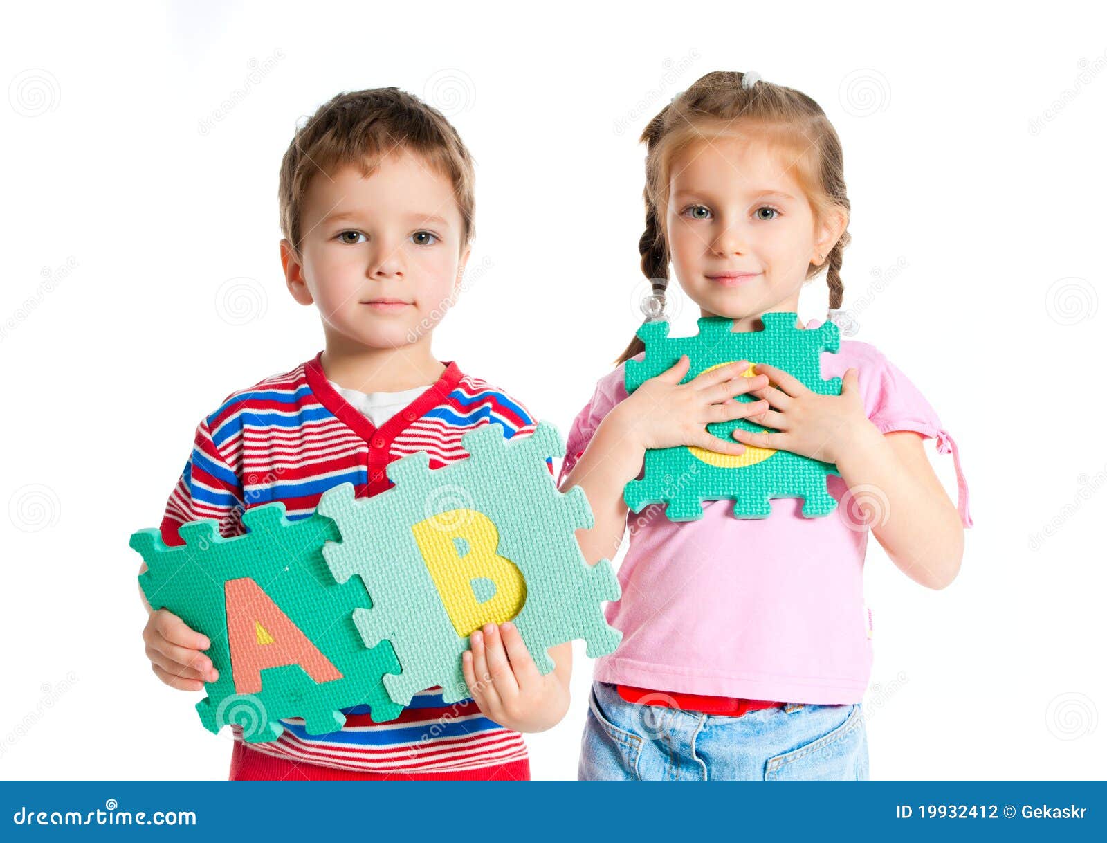 Boy and Girl Holding Letters Stock Photo - Image of isolated, kids ...