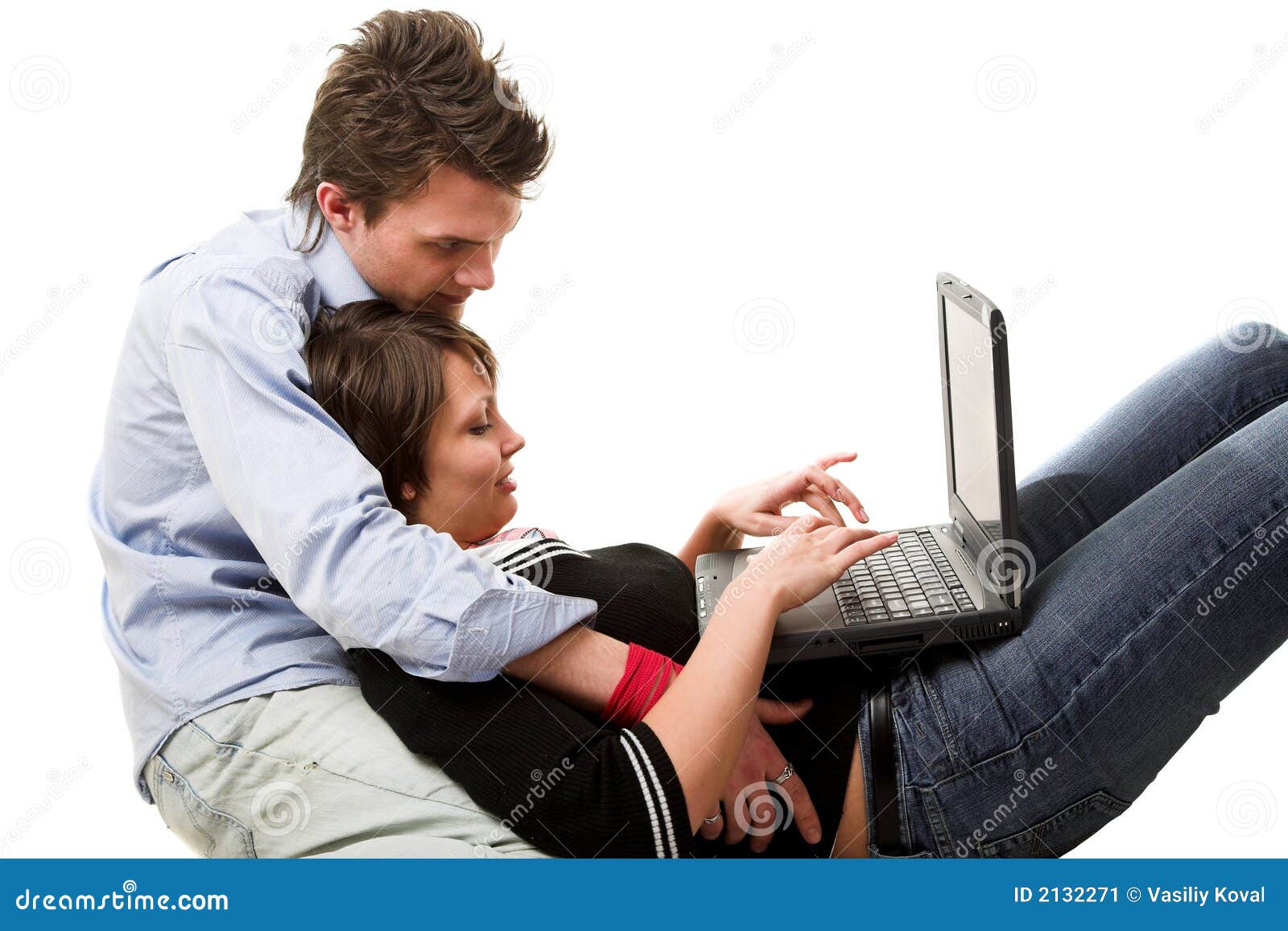 Boy and girl with laptop stock image. Image of male, lifestyles - 2132271