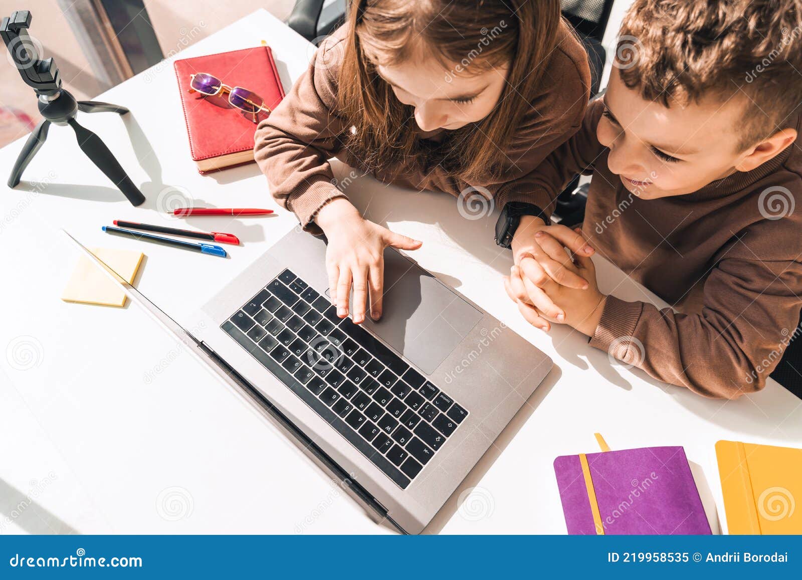 Boy and Girl at the Laptop. Stock Image - Image of school, homework ...