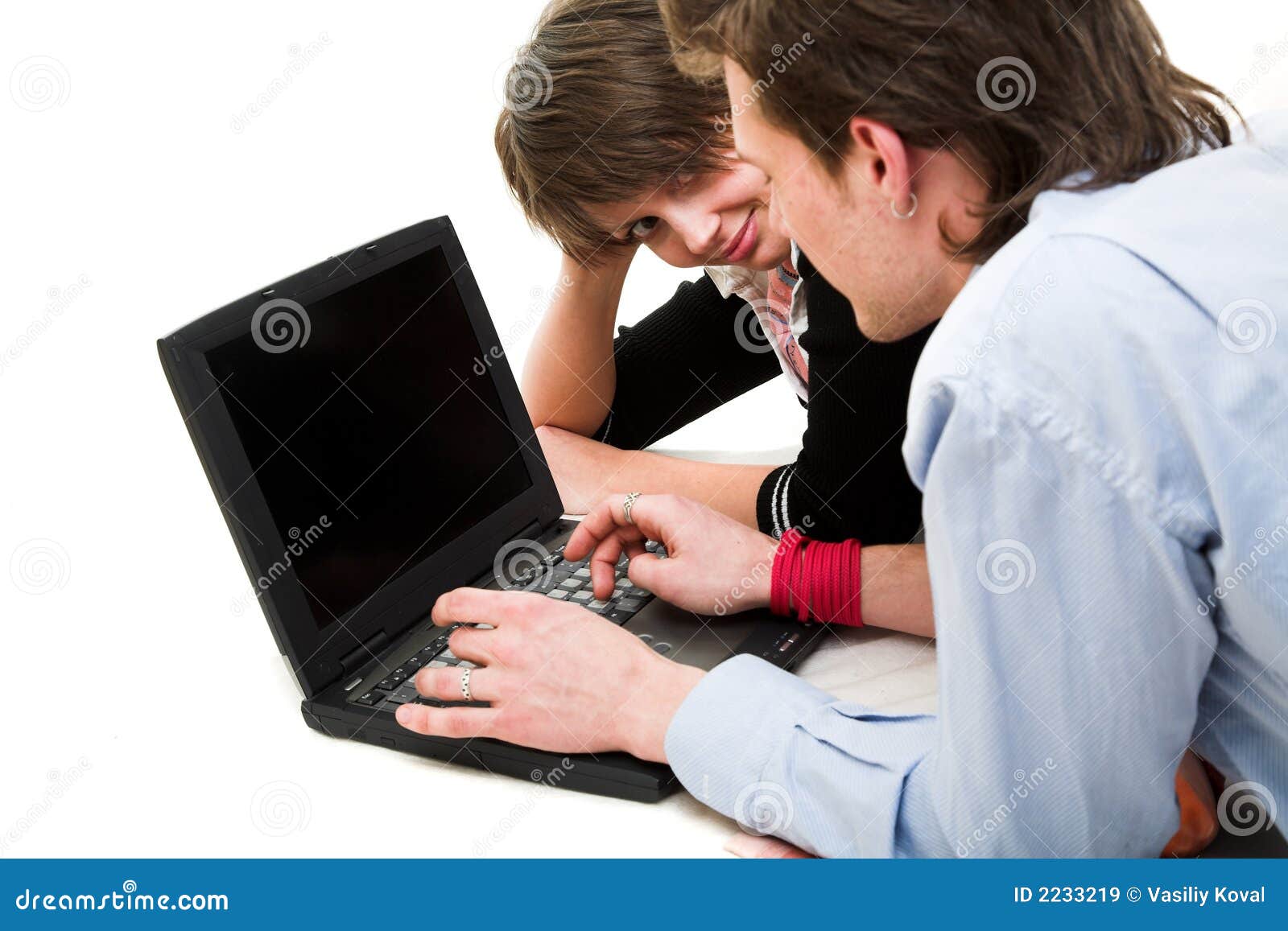 Boy and girl with laptop stock image. Image of computer - 2233219