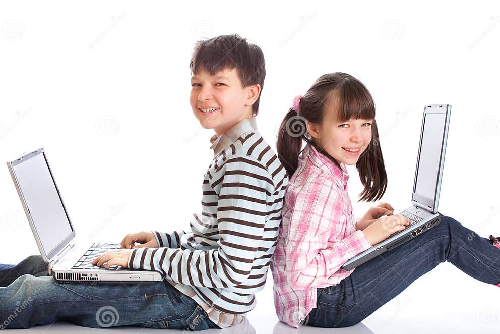 Boy and Girl with Laptops stock image. Image of laptops - 8188059