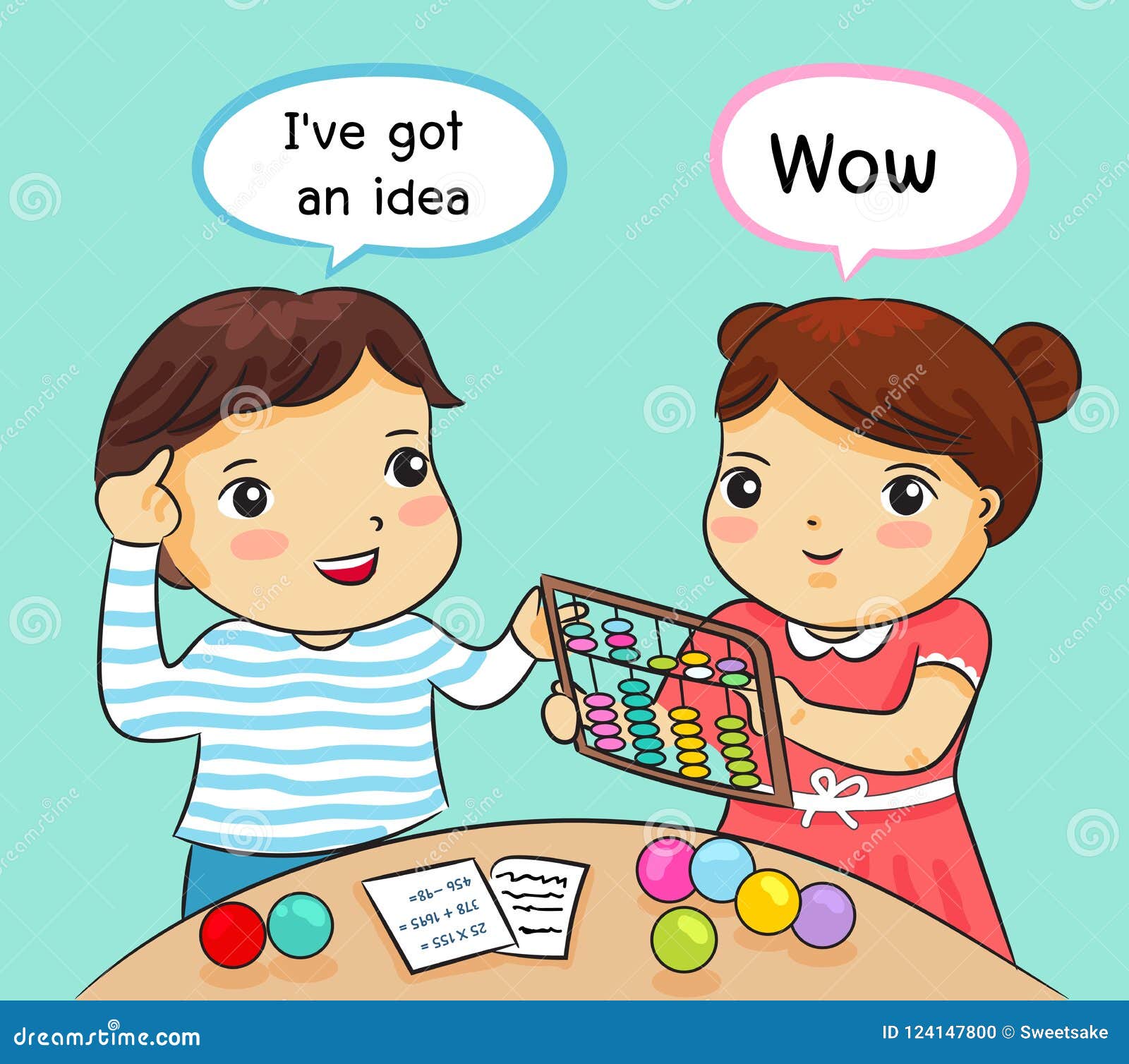 Boy and Girl Learning Math with Abacus Vector Illustration Stock Vector ...