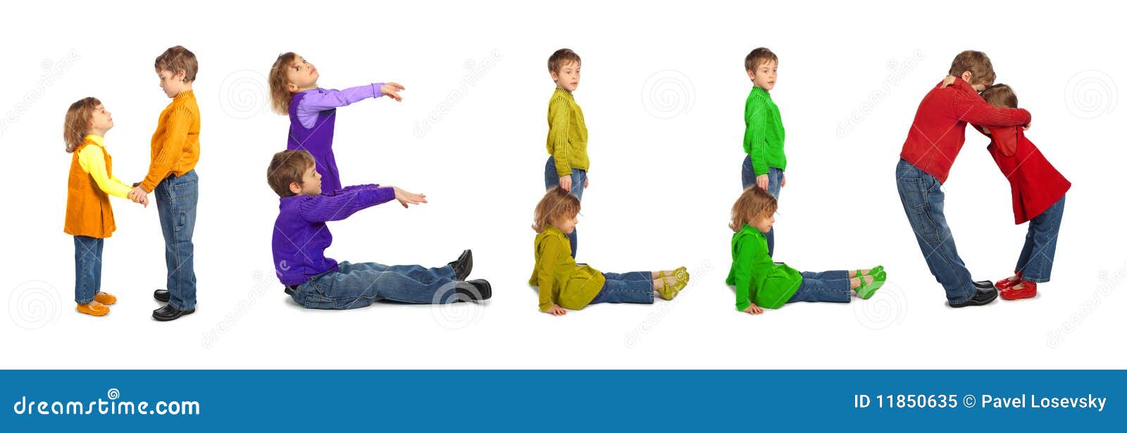 Boy and Girl Making Word HELLO, Collage Stock Image - Image of ...