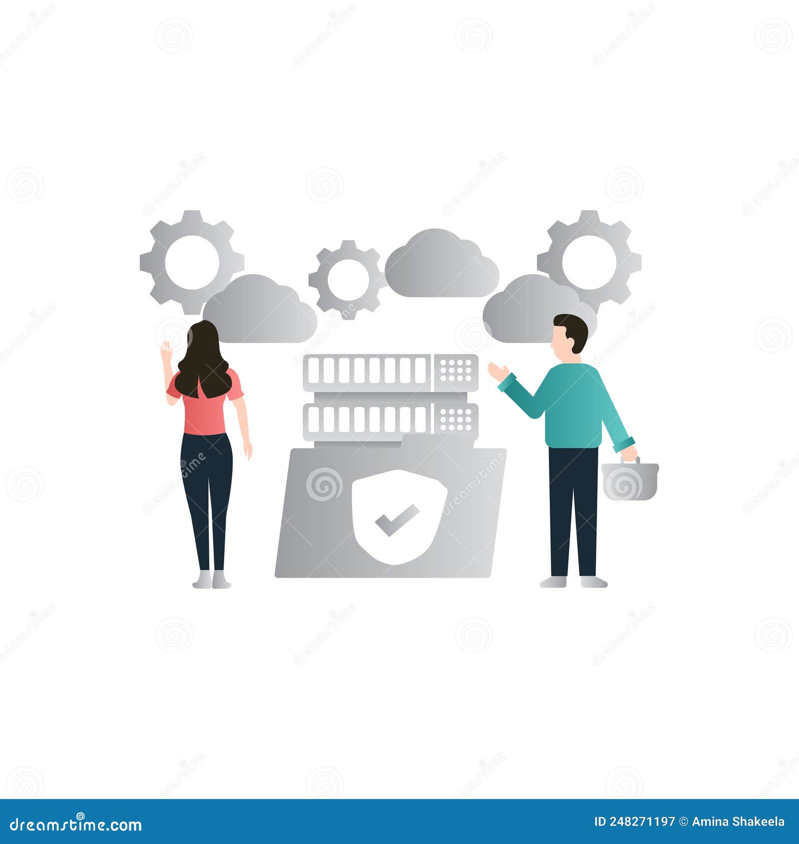 A Boy and Girl Manage the Server Stock Vector - Illustration of ...