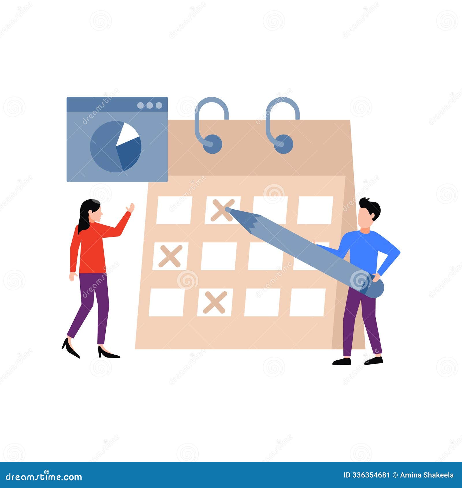 Boy and Girl Marking a Calendar Stock Illustration - Illustration of ...