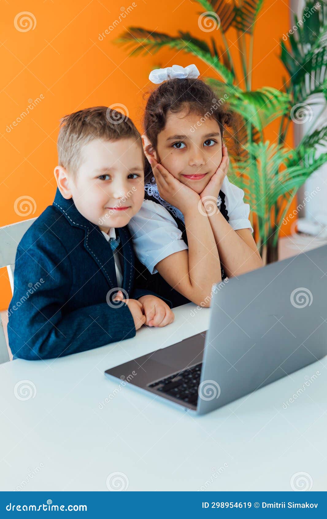 Boy and Girl Learning Watching Laptop Stock Image - Image of female ...