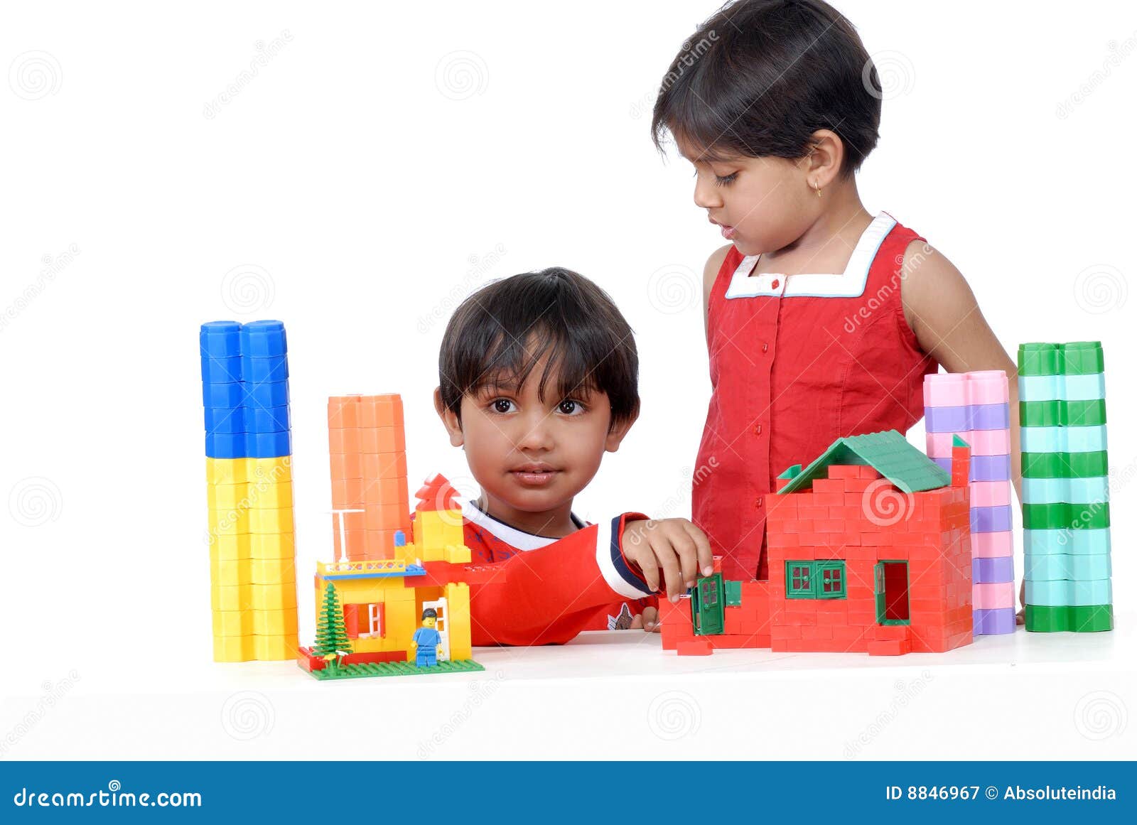 Boy and Girl Playing with Blocks Stock Image - Image of male, friends ...