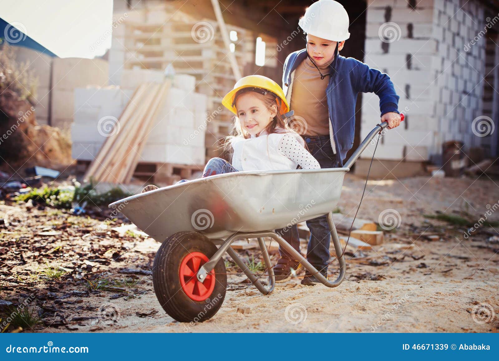 Boy and Girl Playing on Construction Site Stock Image - Image of babies ...