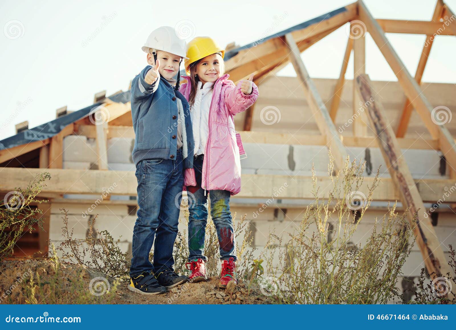 Boy and Girl Playing on Construction Site Stock Photo - Image of people ...