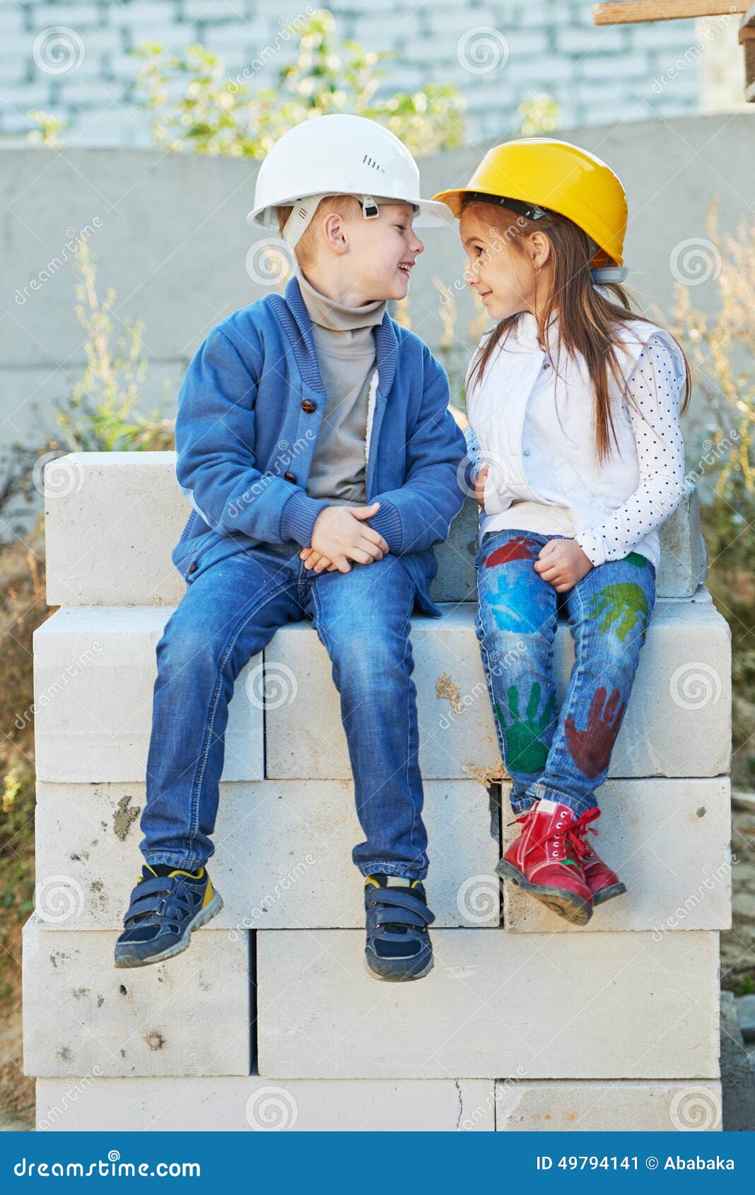 Boy and Girl Playing on Construction Site Stock Image - Image of ...