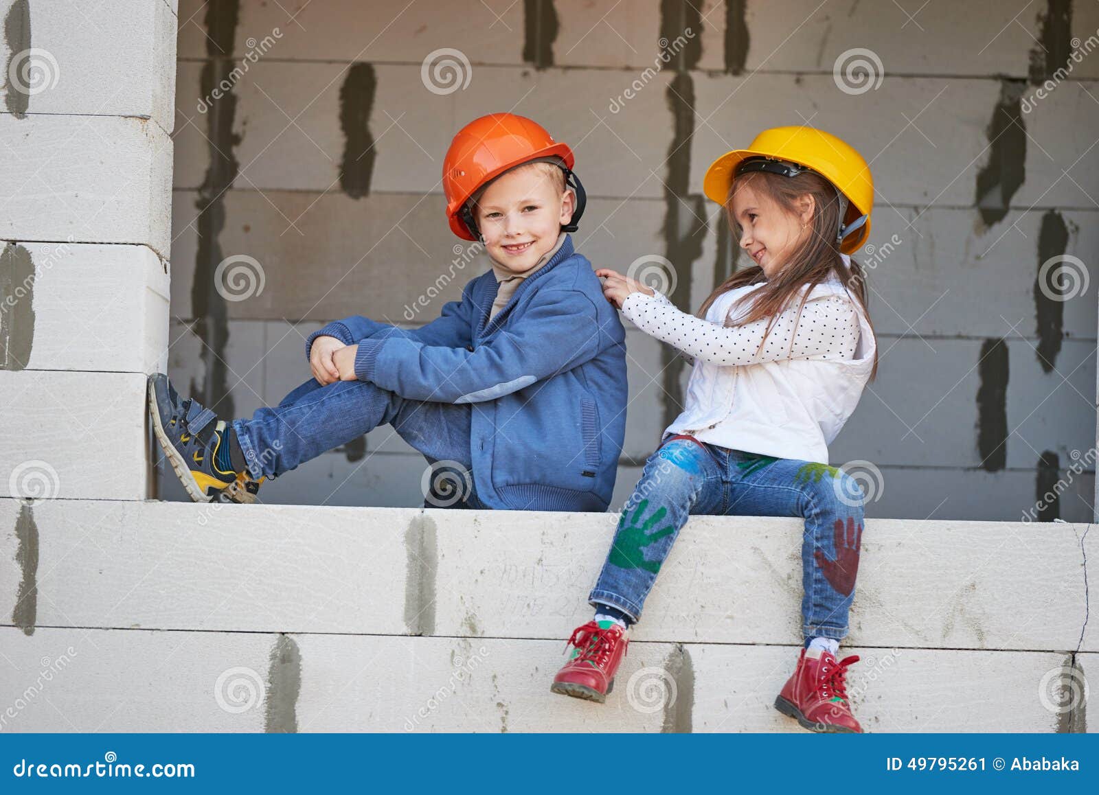 Boy and Girl Playing on Construction Site Stock Image - Image of girl ...