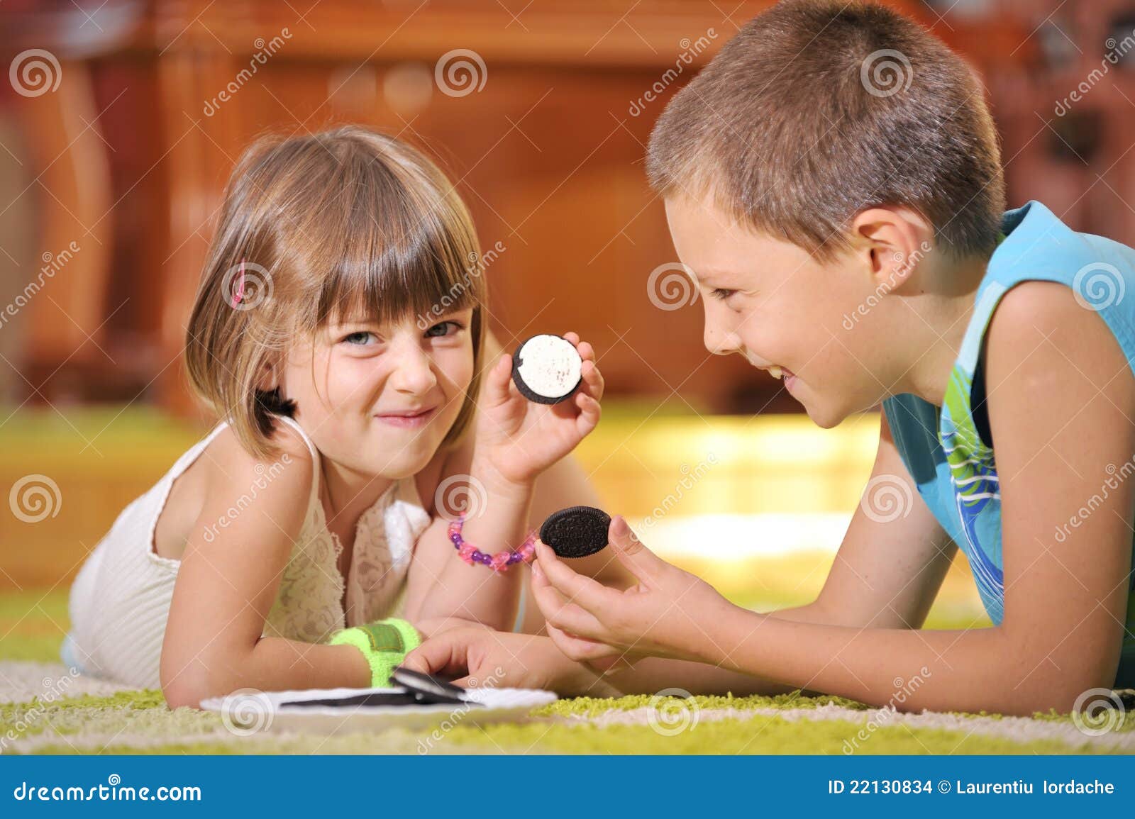 Boy and Girl Playing with Cookies Stock Photo - Image of dessert, child ...