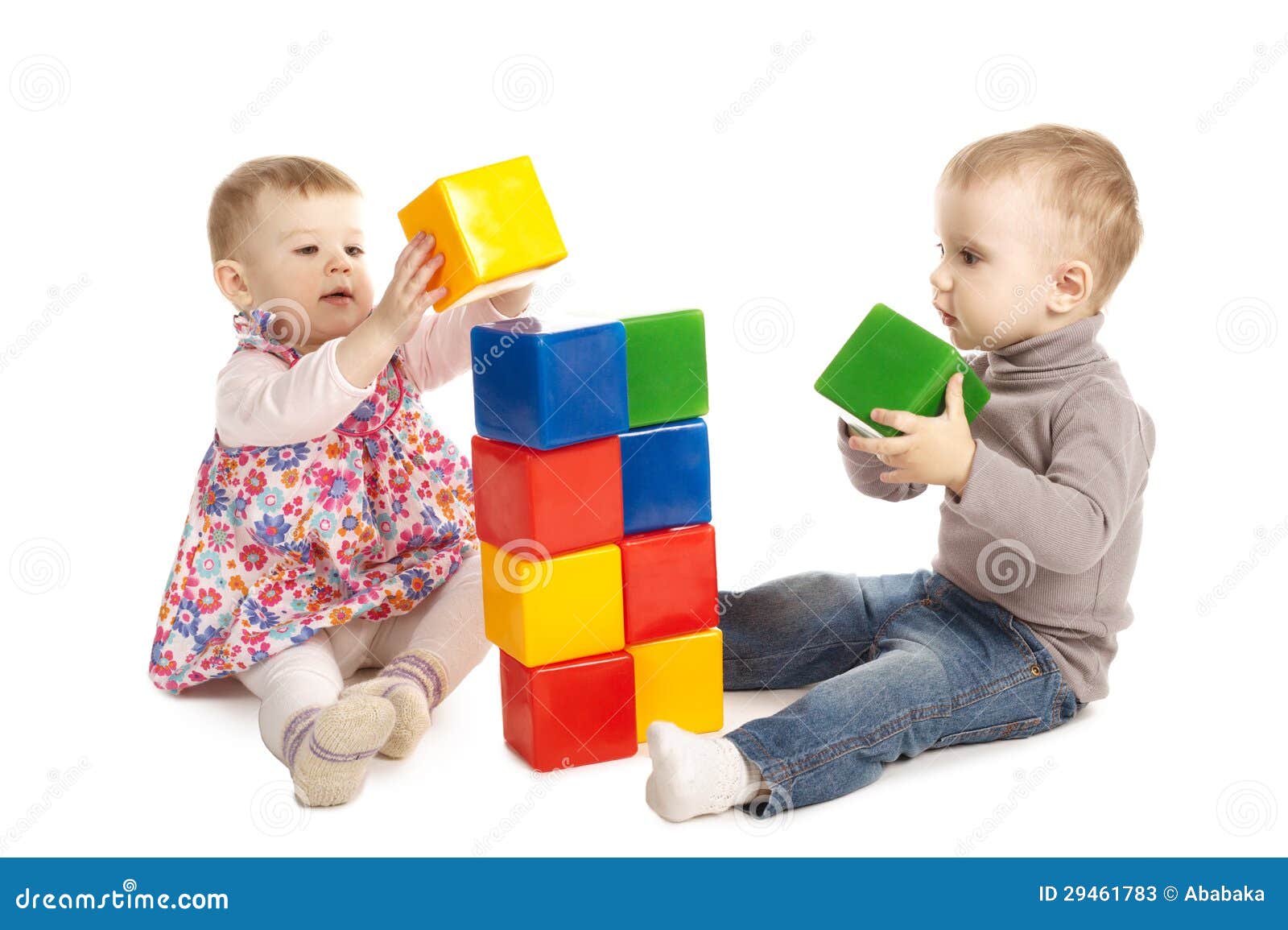 Boy and Girl Playing with Cubes Stock Image - Image of isolated, brick ...