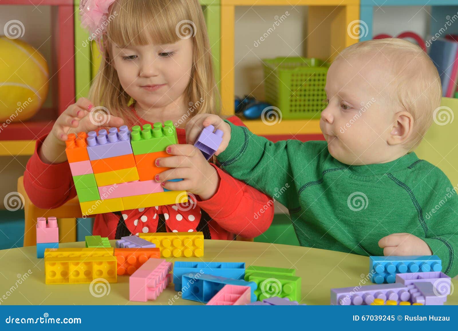 Boy and Girl of Playing with Cubes Stock Image - Image of cheerful ...