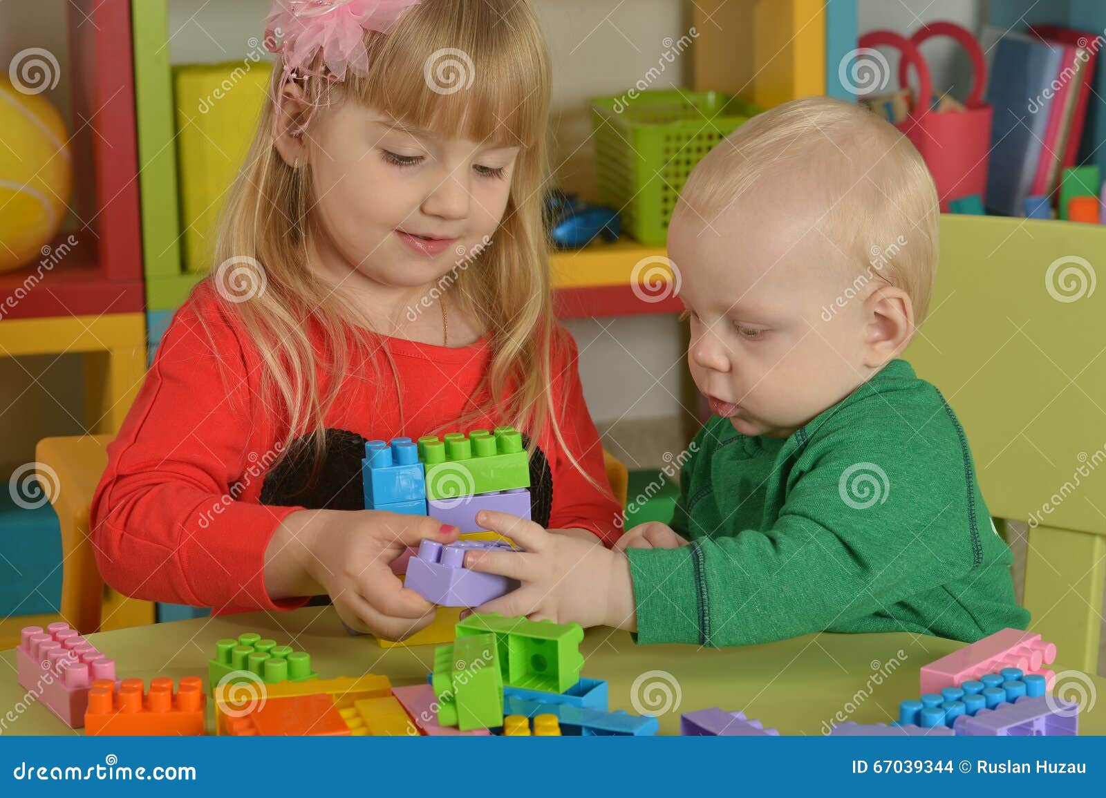 Boy and Girl of Playing with Cubes Stock Photo - Image of people, small ...