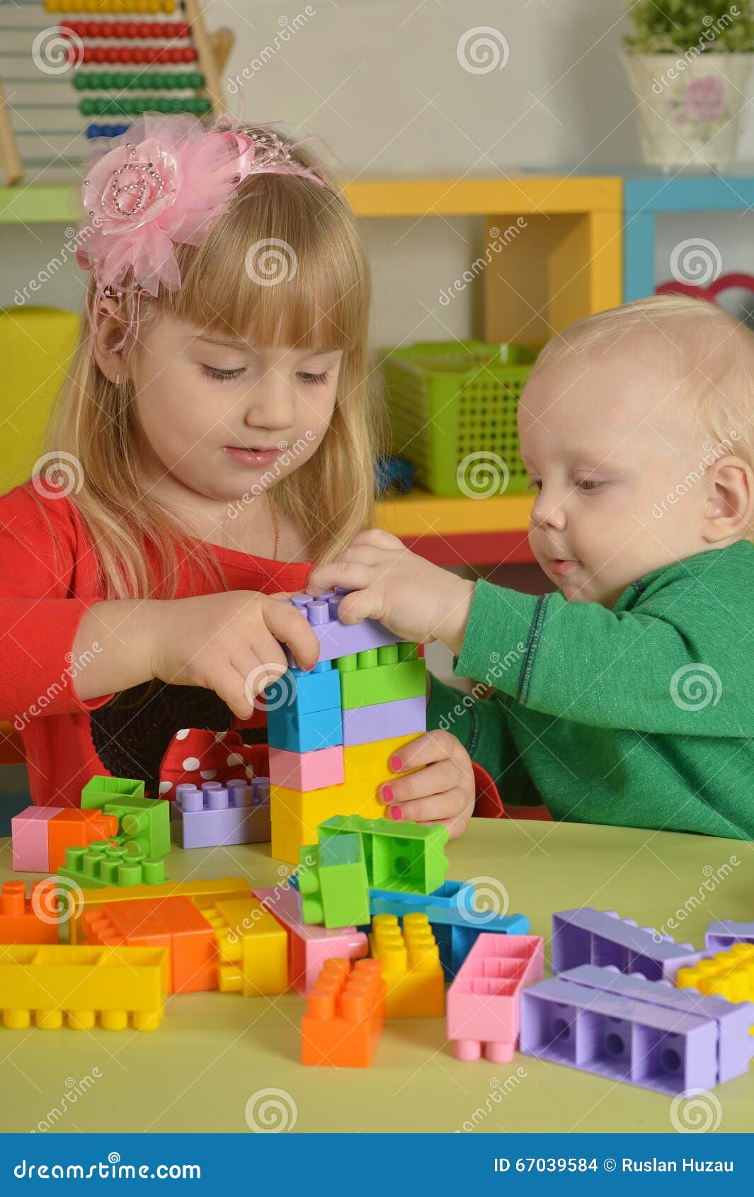 Boy and Girl of Playing with Cubes Stock Photo - Image of happiness ...