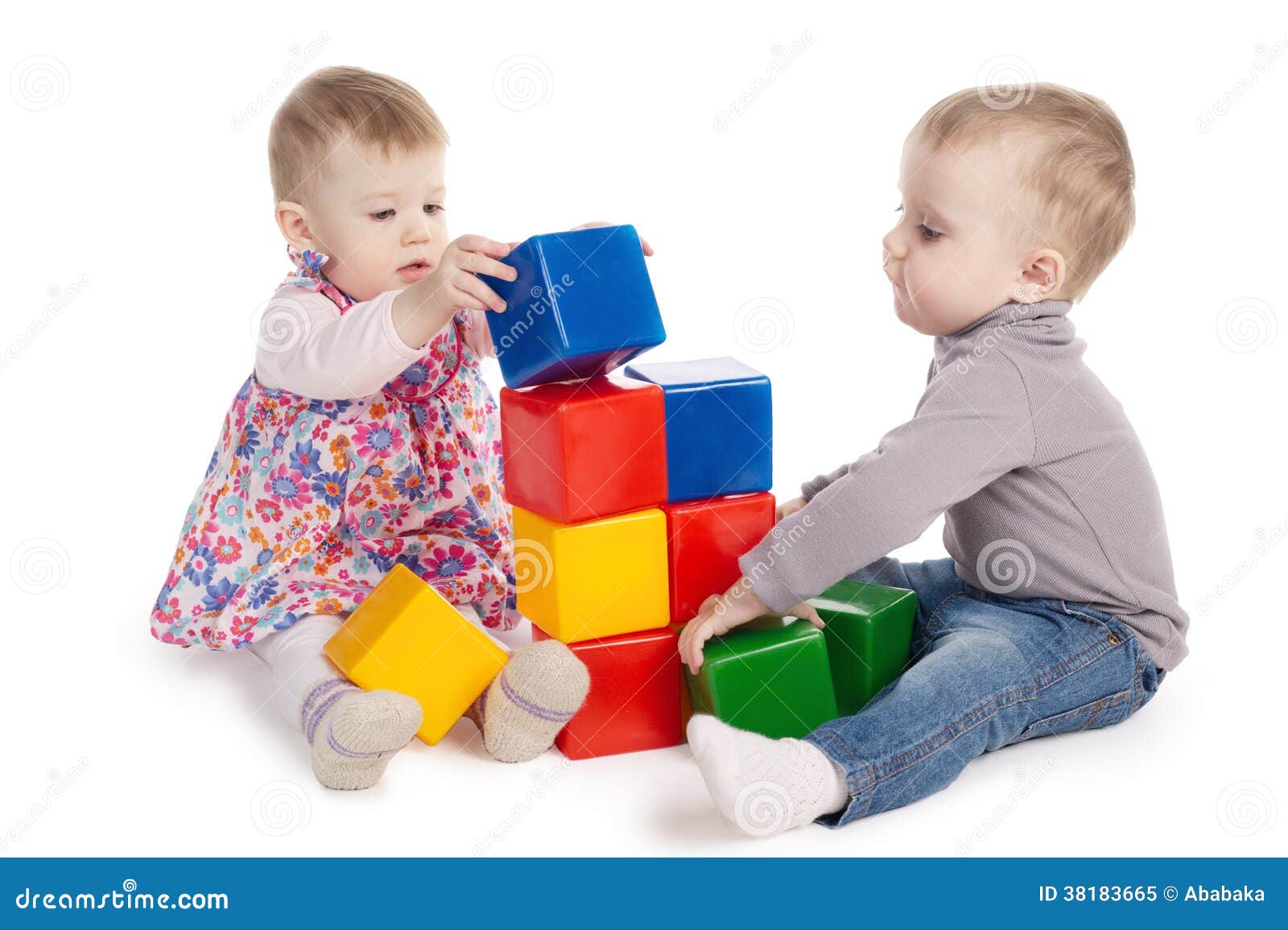 Boy and Girl Playing with Cubes Stock Image - Image of baby, family ...