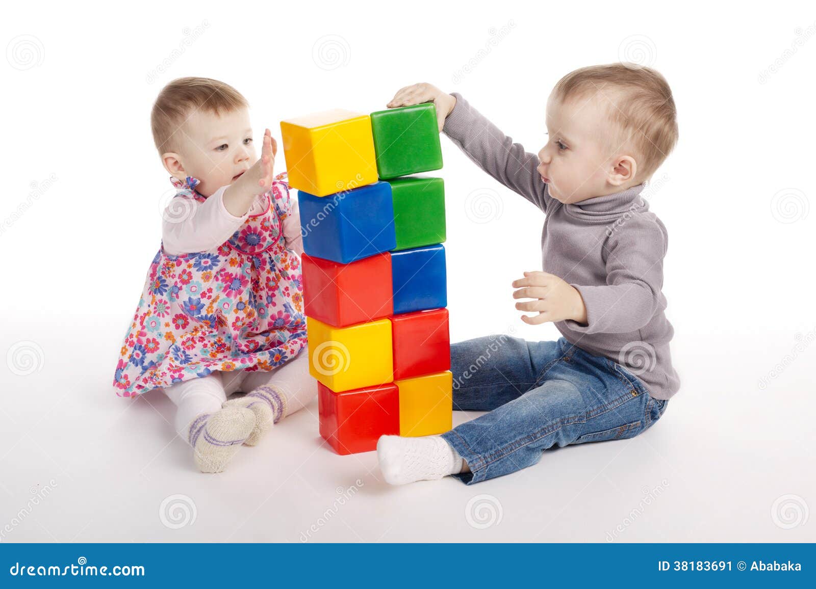 Boy and Girl Playing with Cubes Stock Image - Image of game, beautiful ...