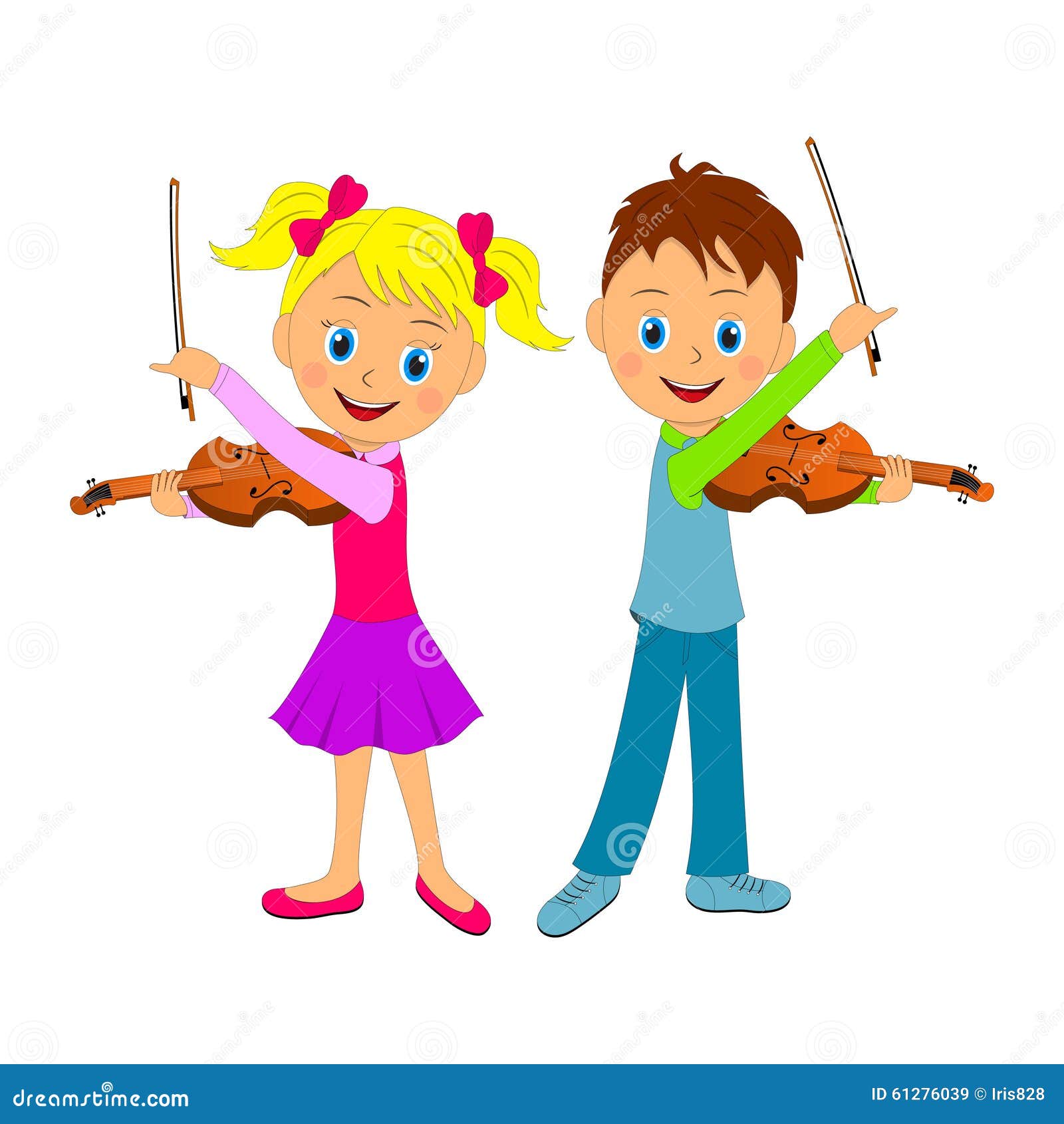 Boy and Girl Playing the Violin Stock Vector - Illustration of melody ...