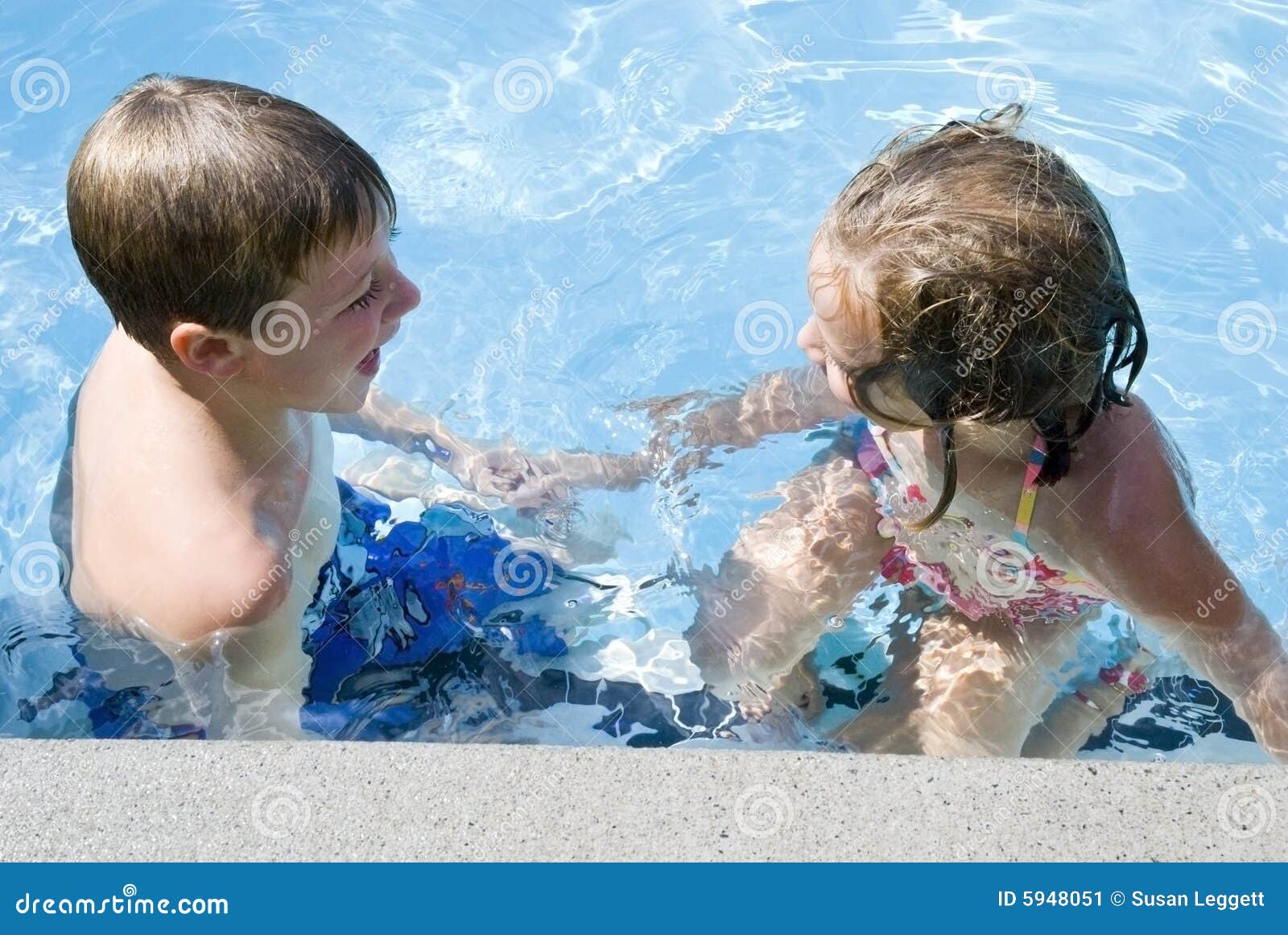 Boy and Girl in Pool Talking Stock Image - Image of game, active: 5948051