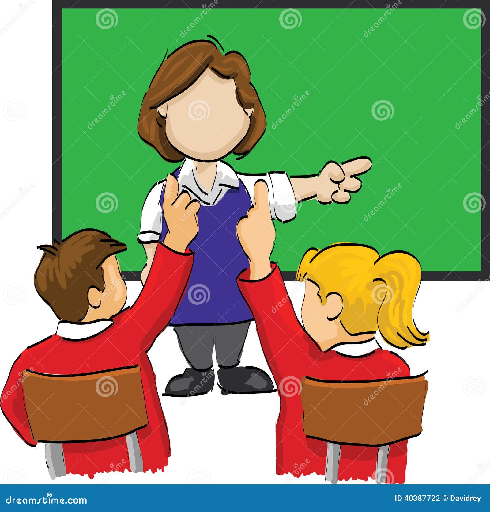 Boy and girl rasing hands stock vector. Illustration of teacher - 40387722