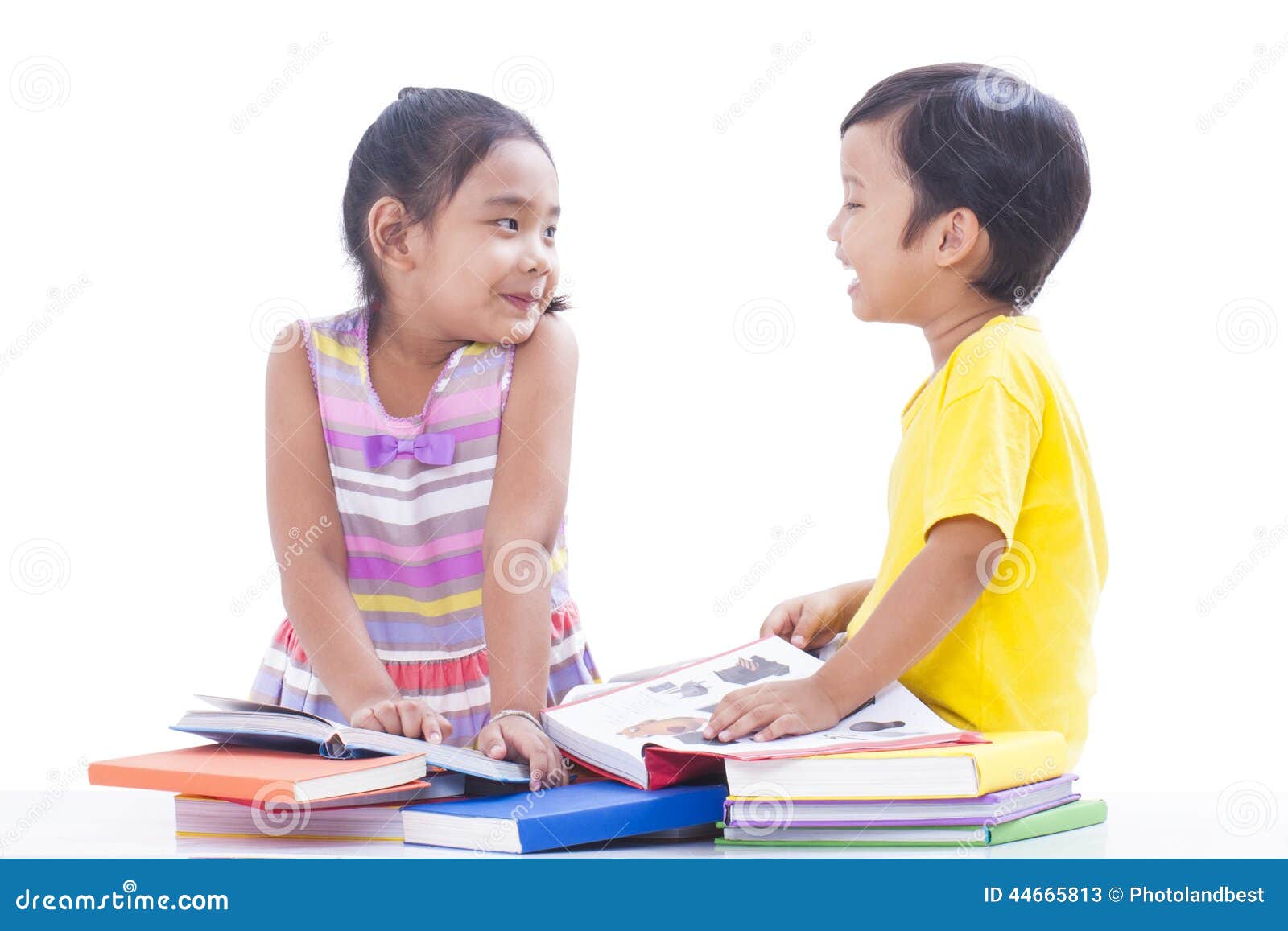 Boy and girl reading books stock image. Image of page - 44665813