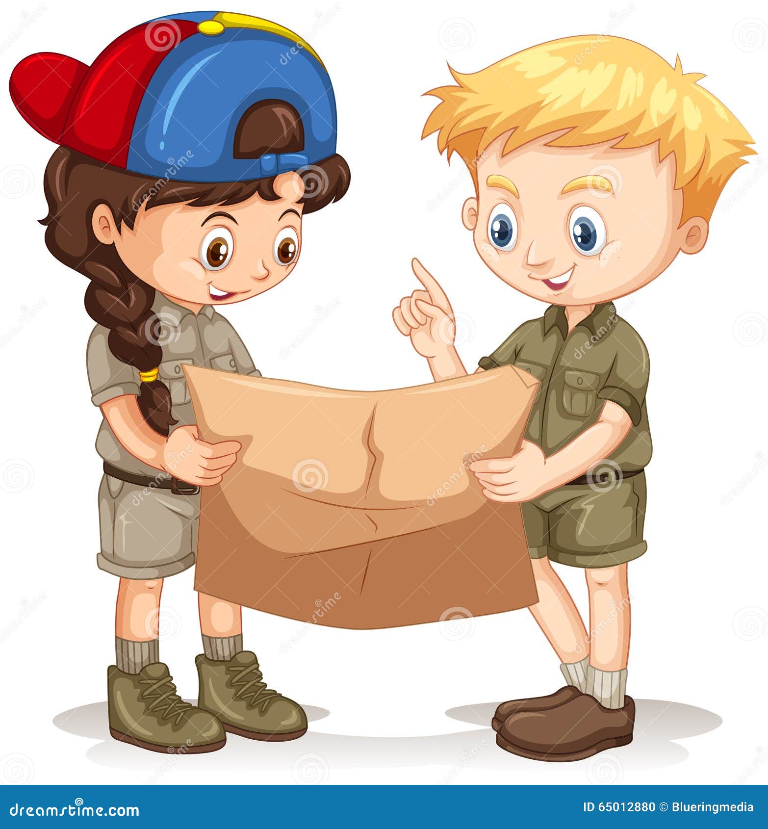Boy and girl reading map stock vector. Illustration of uniform - 65012880
