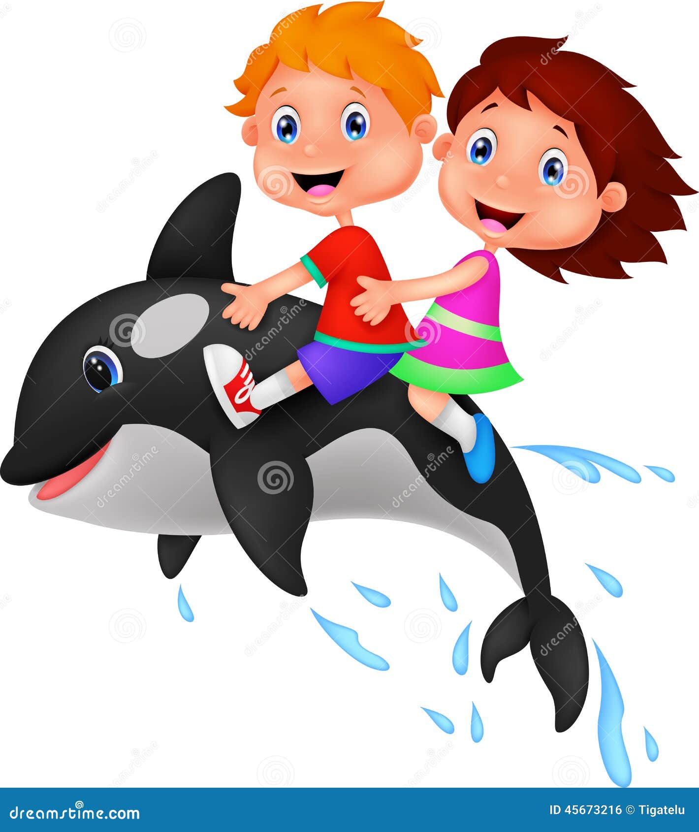 Boy and girl riding orca stock vector. Illustration of cloud - 45673216